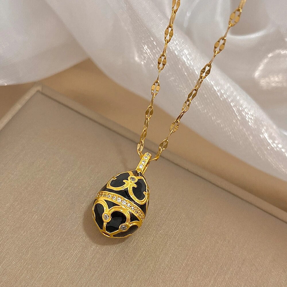 Colorful Enamel Easter Egg Pendant Necklaces for Women Guilloche Locket ...