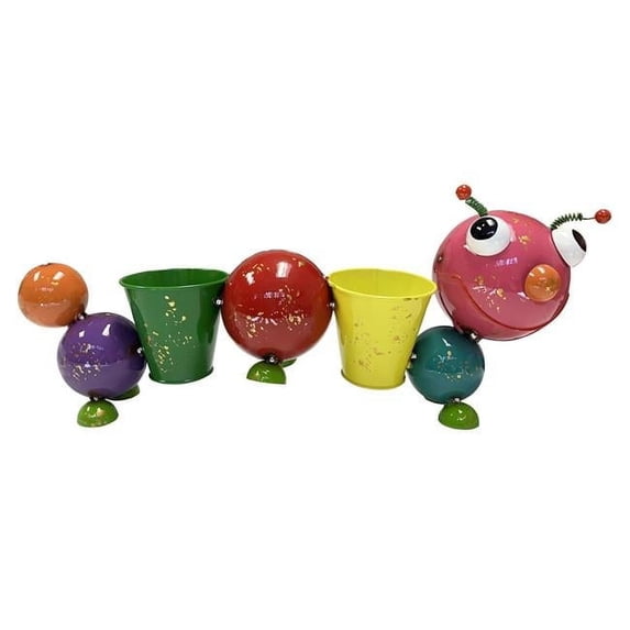 Colorful Enameled Metal Caterpillar Statue Planter - Multi Color ...