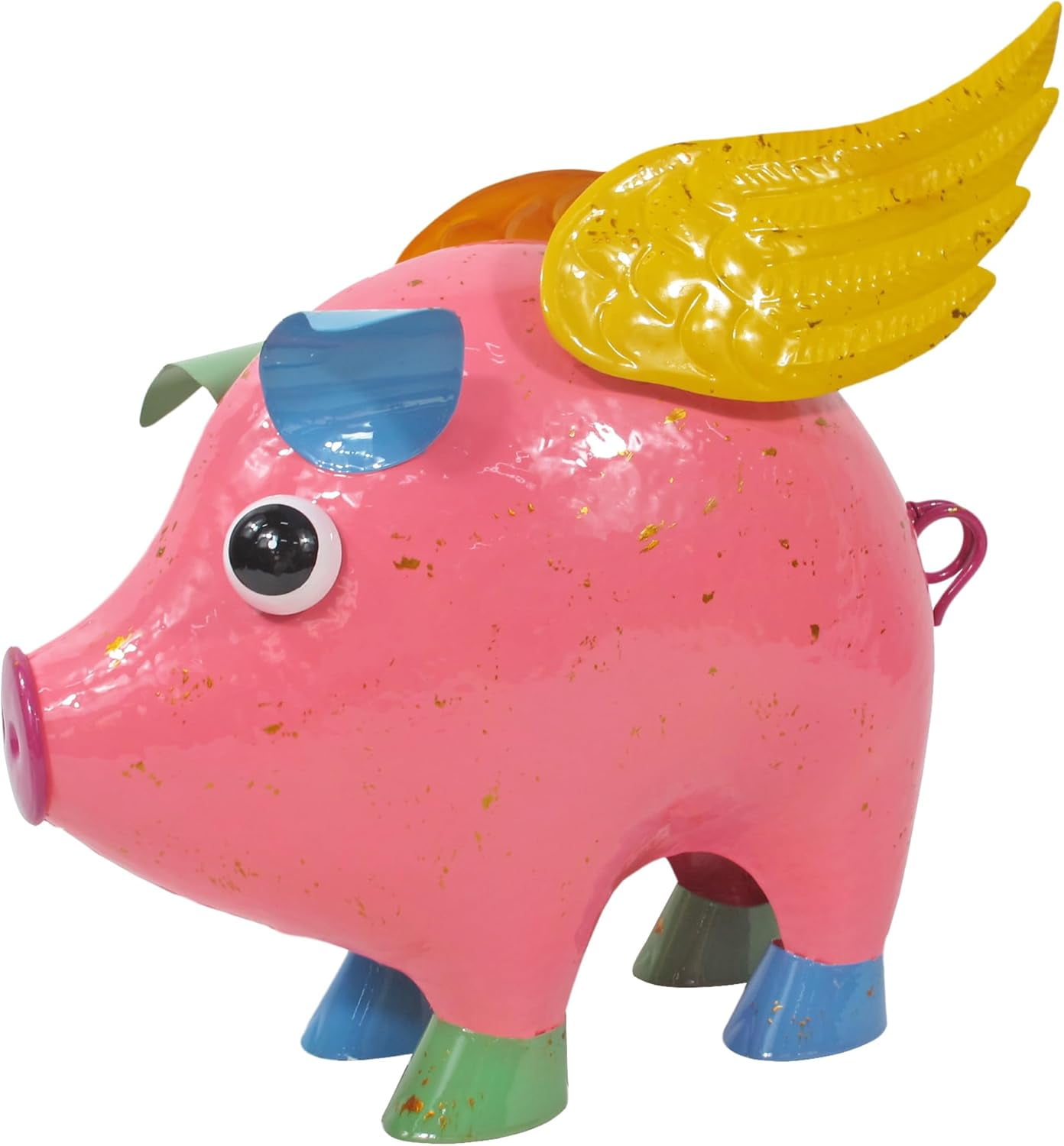 Colorful Enameled Metal Flying Pig Statue - Pink, Patio and Lawn ...