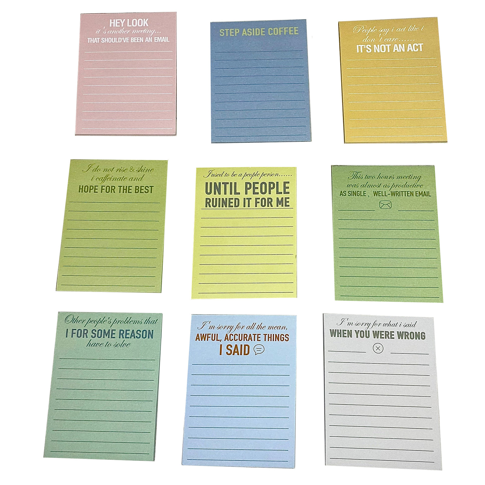 Colorful English Sticky Notes With Horizontal Lines, Set Of 9 Satirical ...