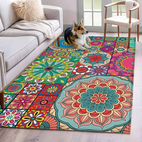 Colorful Ethnic Area Rug 3x5 Washable Rug Non Slip National Modern ...
