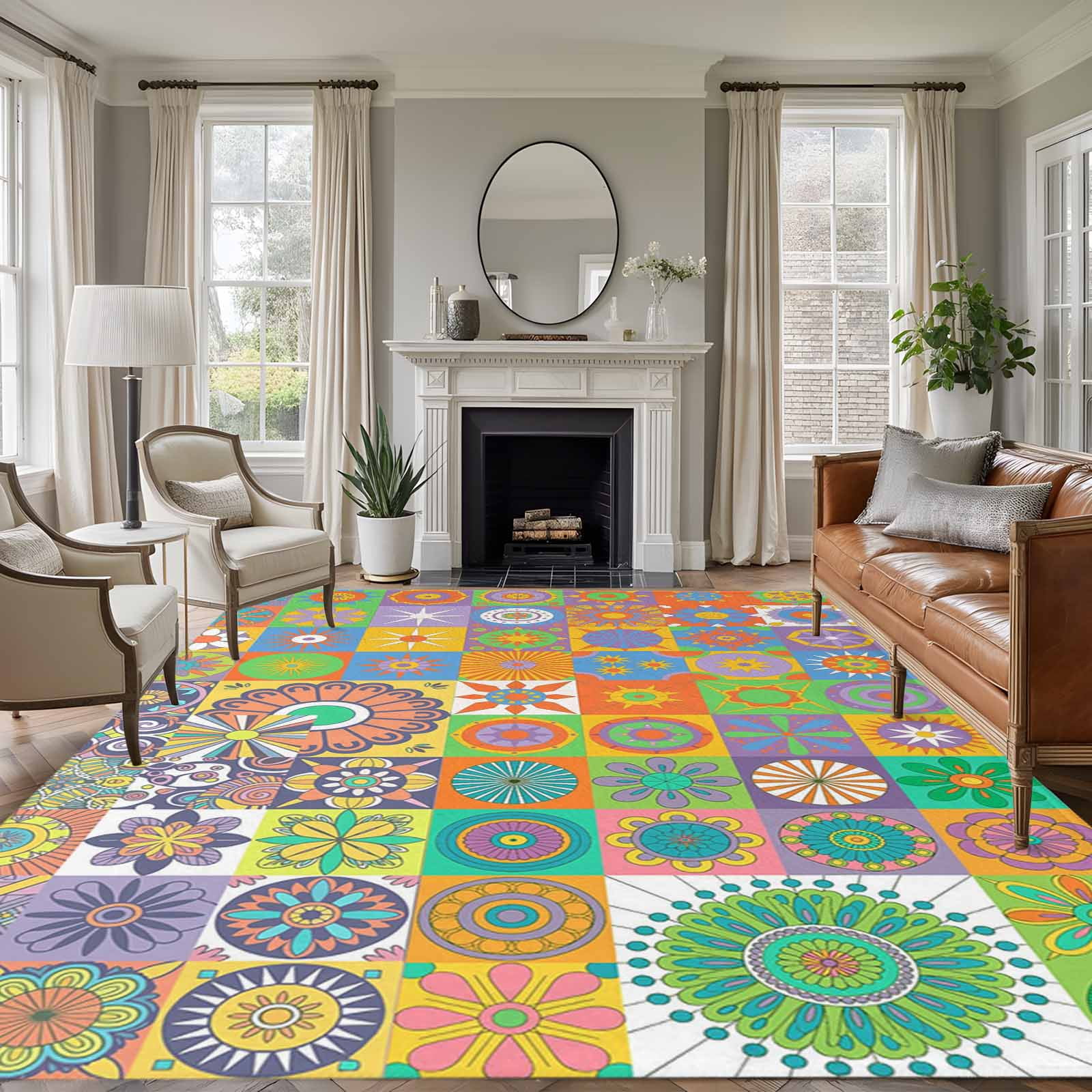 Colorful Ethnic Area Rug 5x7 Washable Rug Non Slip Modern Abstract ...