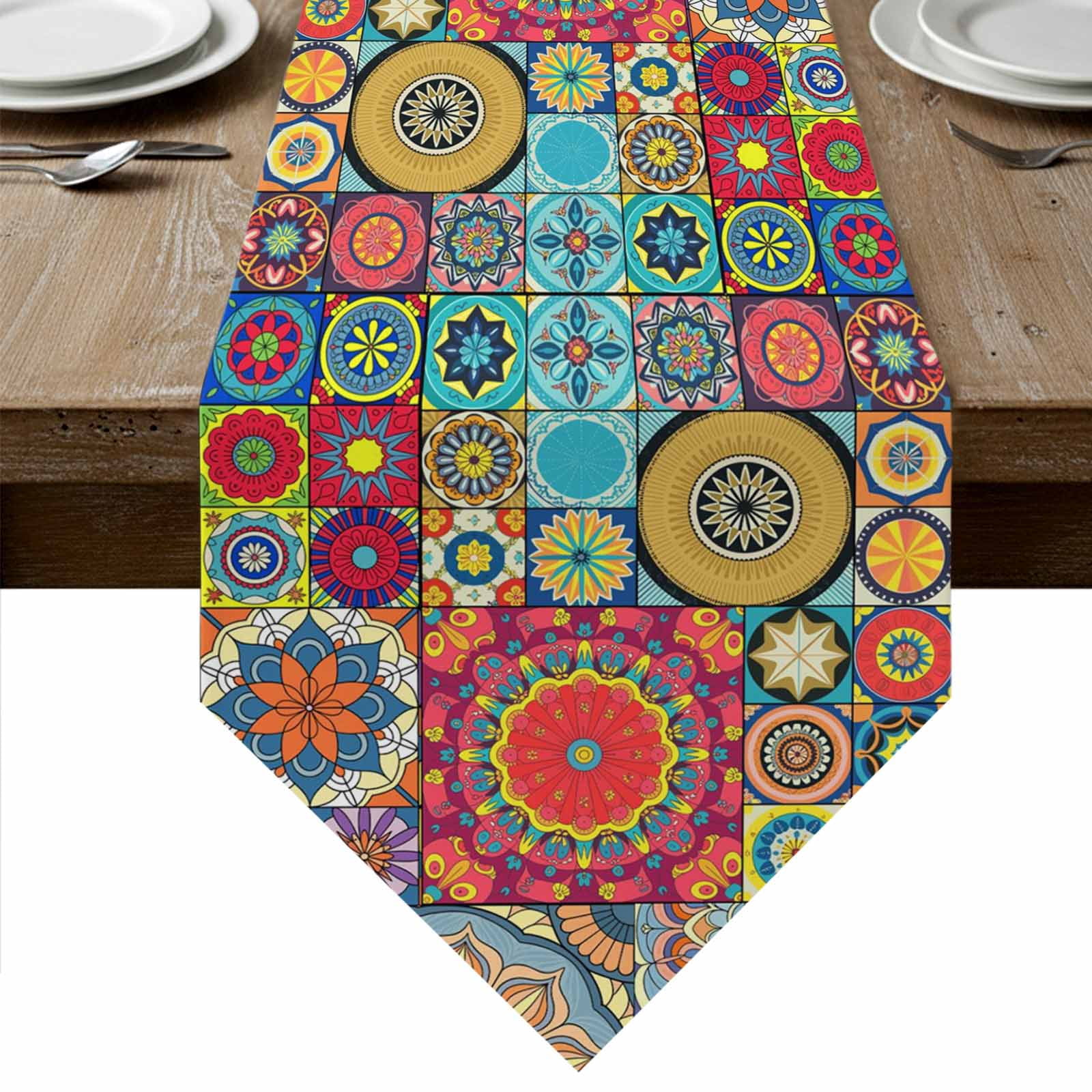 Colorful Ethnic Table Runner Linen Burlap Table Runner 70 Inches Long ...