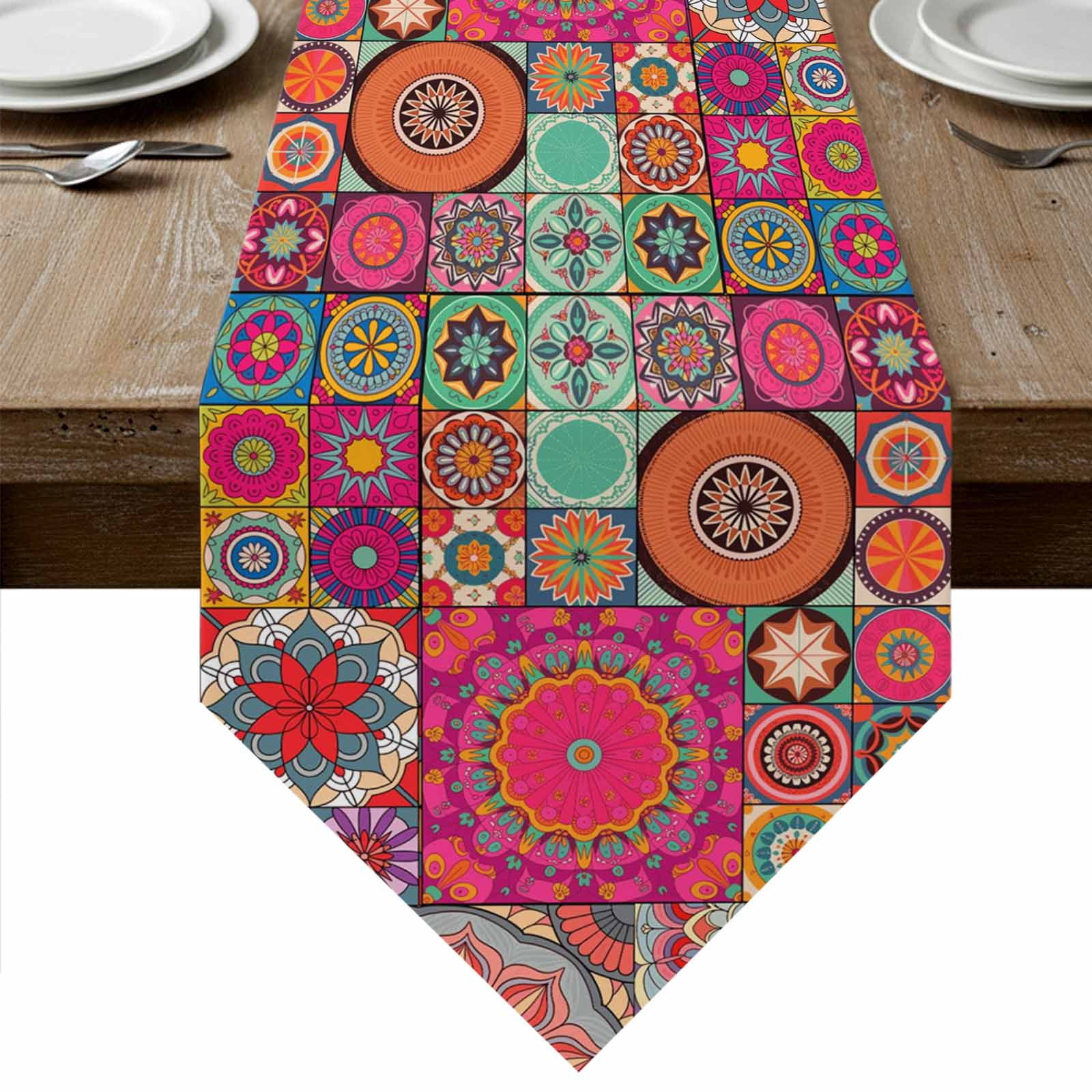 Colorful Ethnic Table Runner Linen Burlap Table Runner 72 Inches Long ...