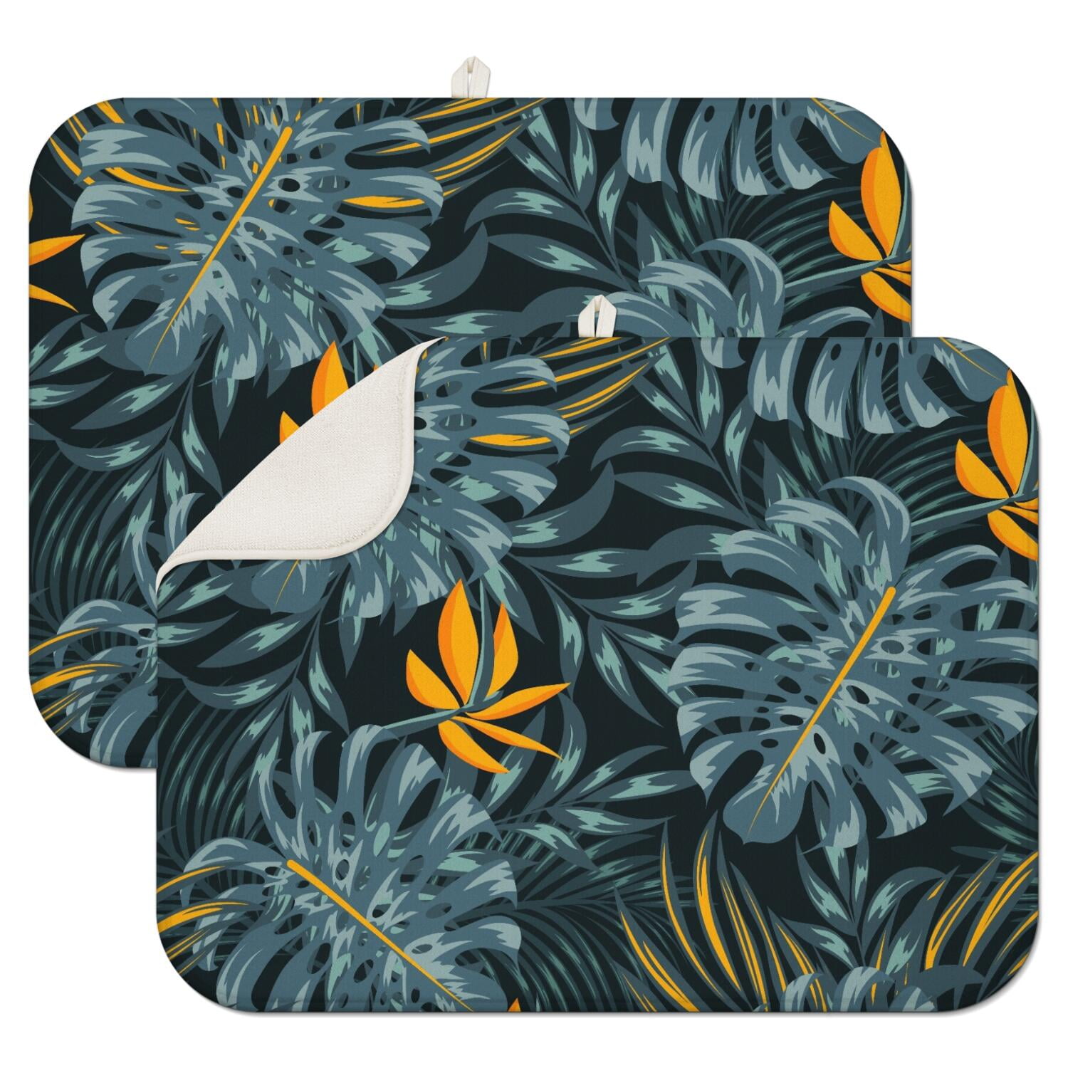 Colorful Exotic Dish Drying Mat – Hawaiian Tropical Leaf and Palm Leaf ...