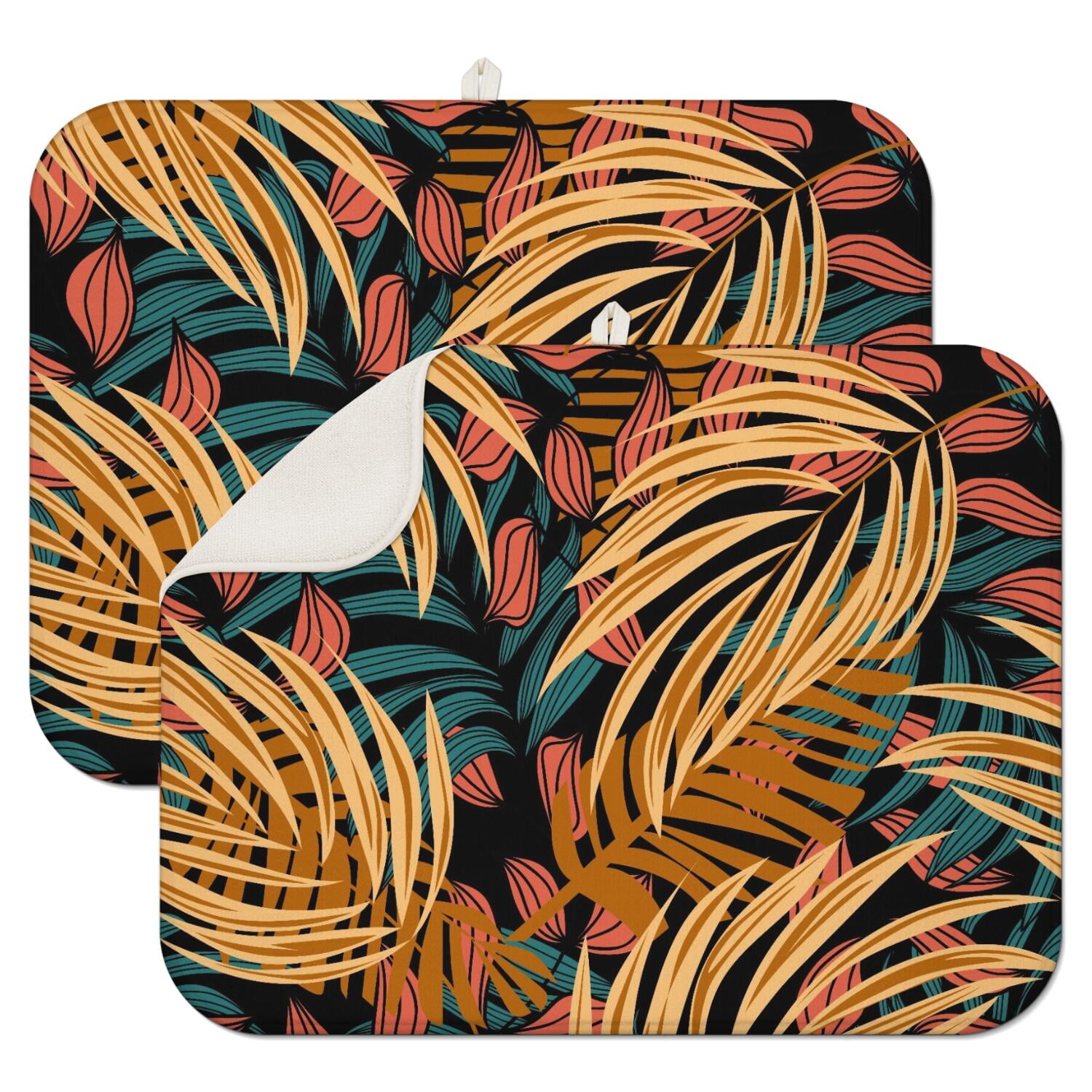 Colorful Exotic Dish Drying Mat – Hawaiian Tropical Leaf and Palm Leaf ...