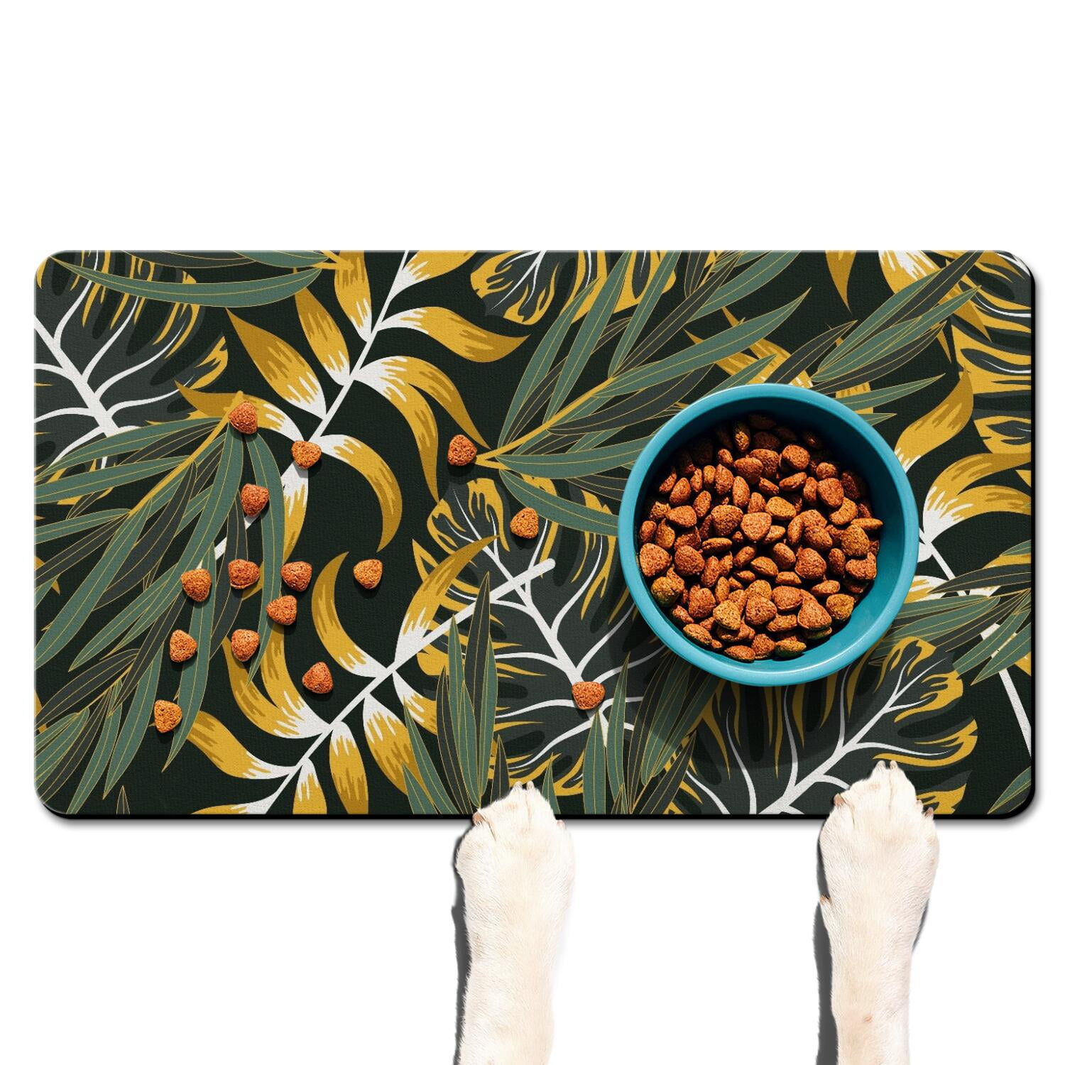 Colorful Exotic Dog Food Mat with Tropical Leaf and Jungle Leaves ...