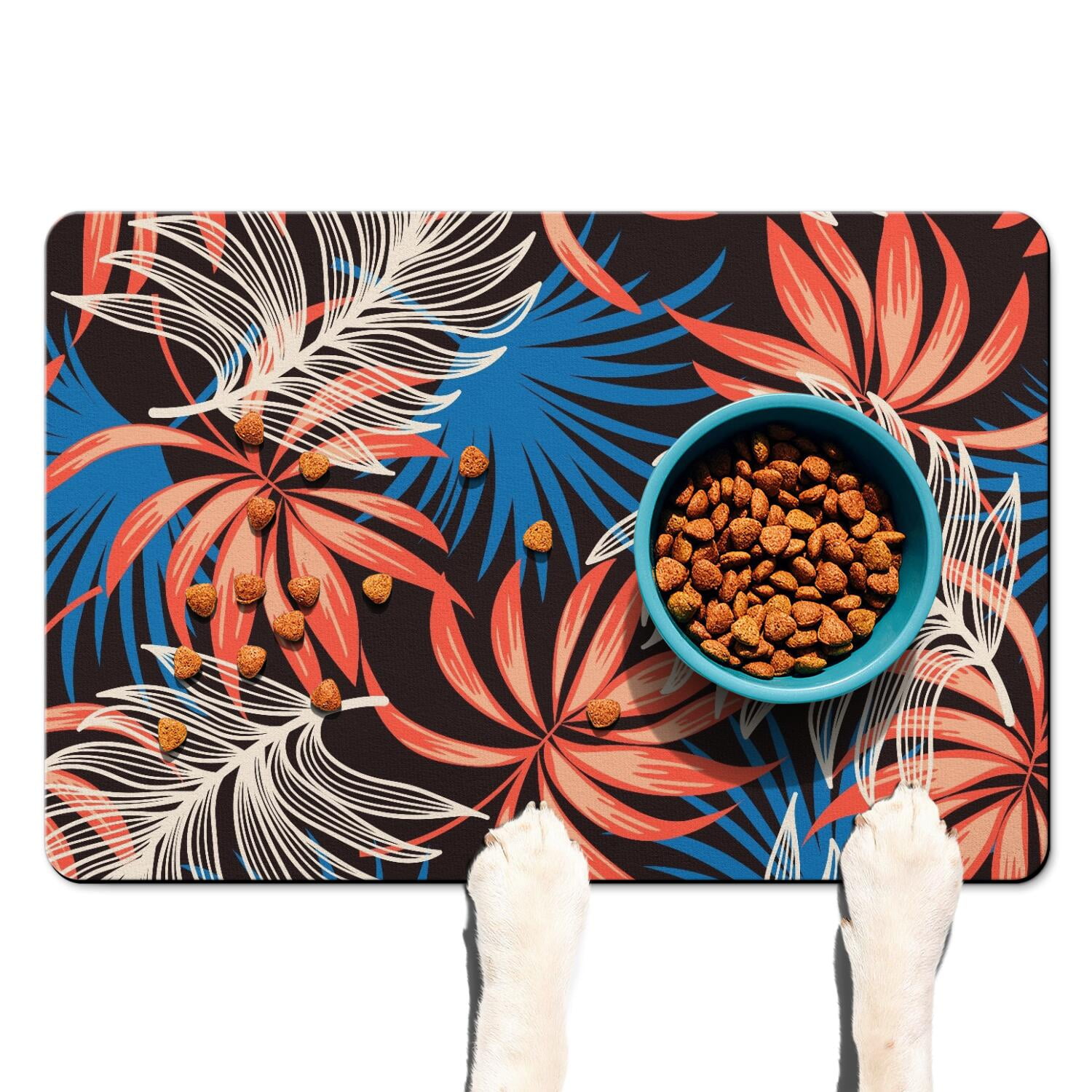 Colorful Exotic Dog Food Mat with Tropical Leaf and Jungle Leaves ...