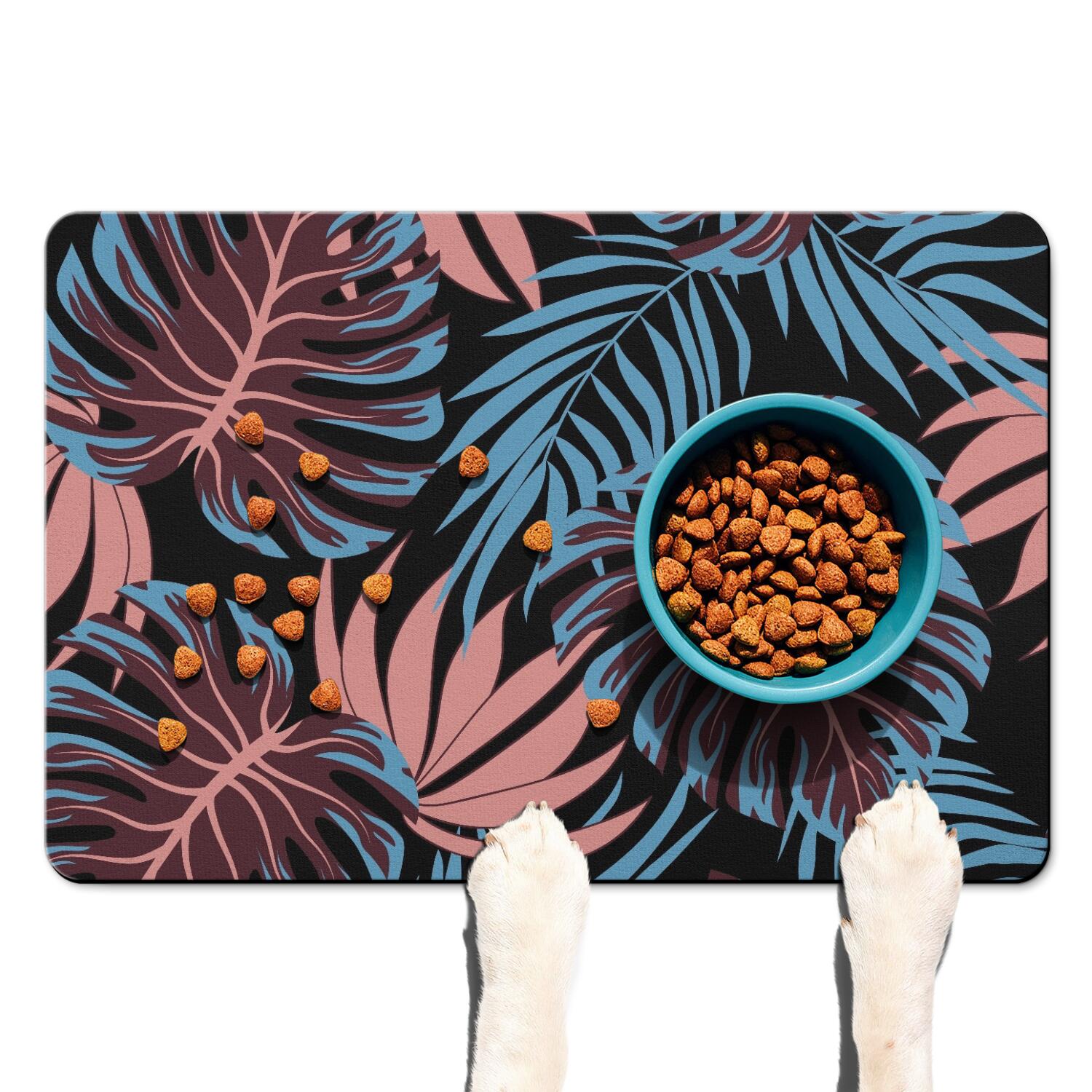 Colorful Exotic Dog Food Mat with Tropical Leaf and Jungle Leaves ...