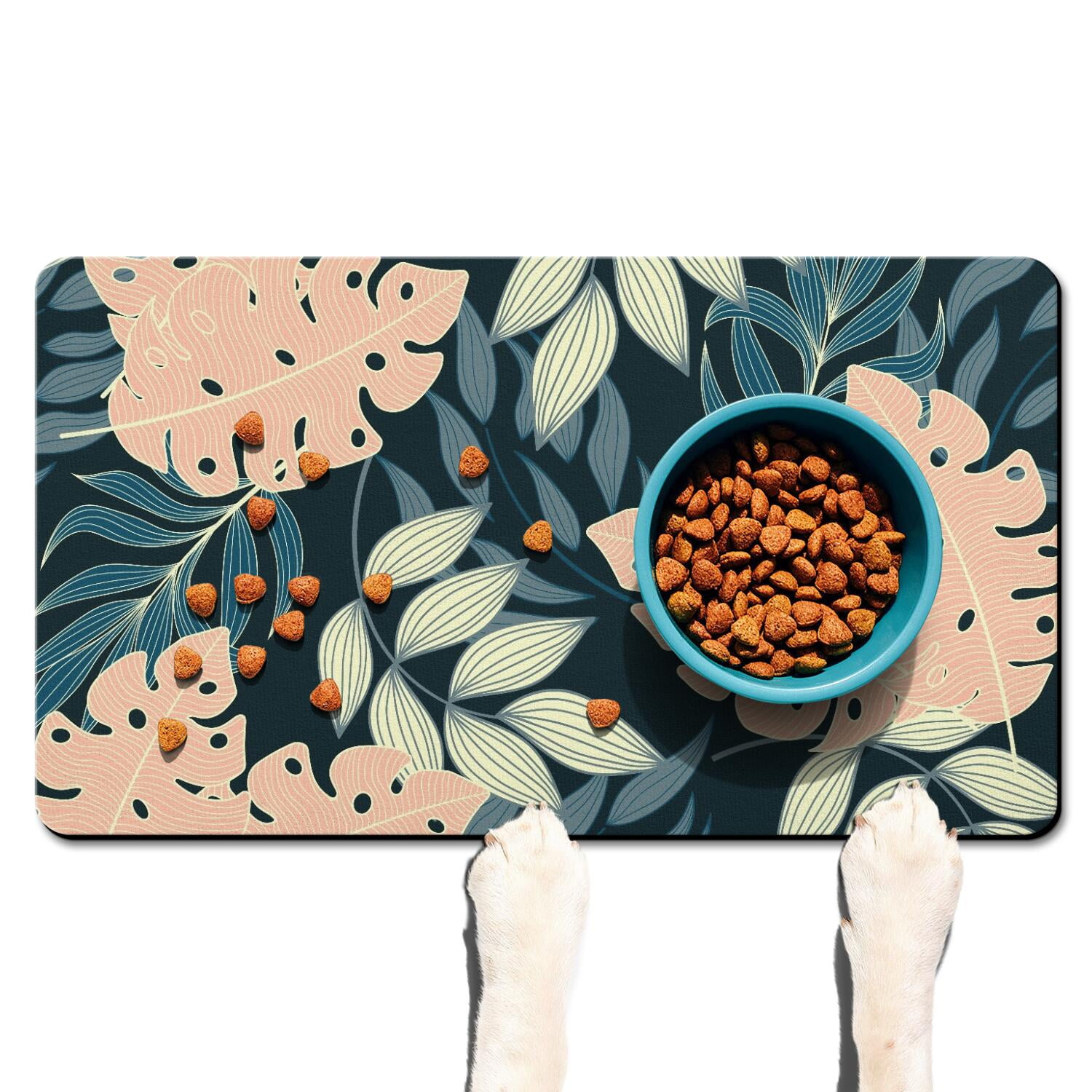 Colorful Exotic Dog Food Mat with Tropical Leaf and Jungle Leaves ...