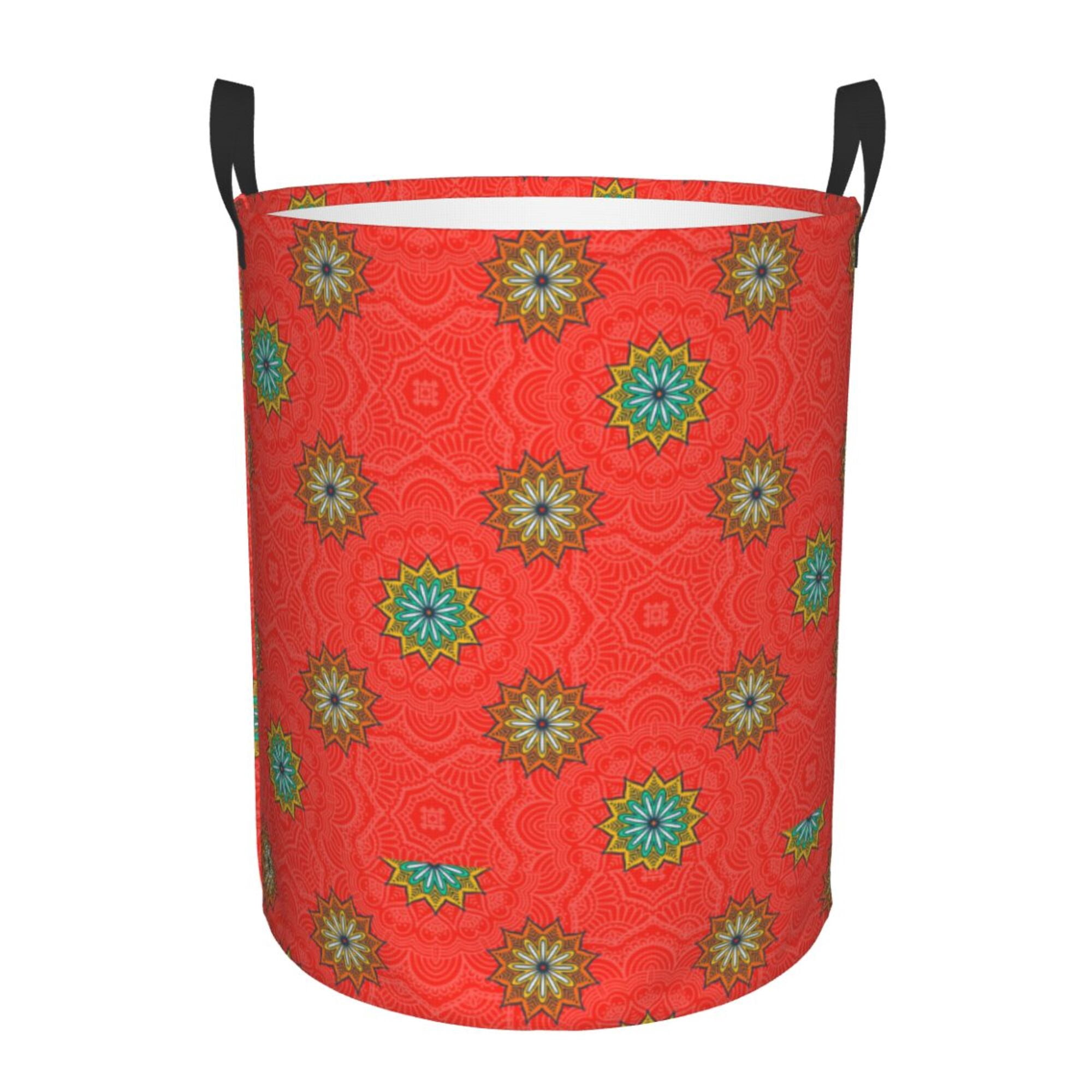 Colorful Exotic Style Flower Pattern Circular Laundry Basket (With ...