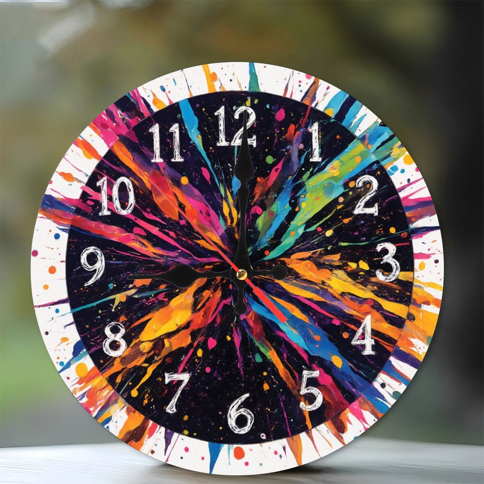 Colorful Explosion Paint Splatter Wall Clock Home Decor 10-Inch Silent Wooden Wall Clock ...