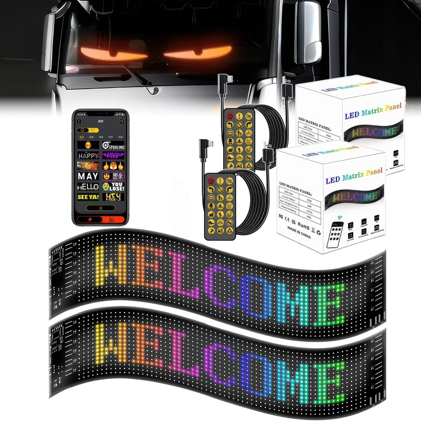 Colorful Eye Lamp Soft Screen for Car Windows, DIY Car Dynamic LED ...