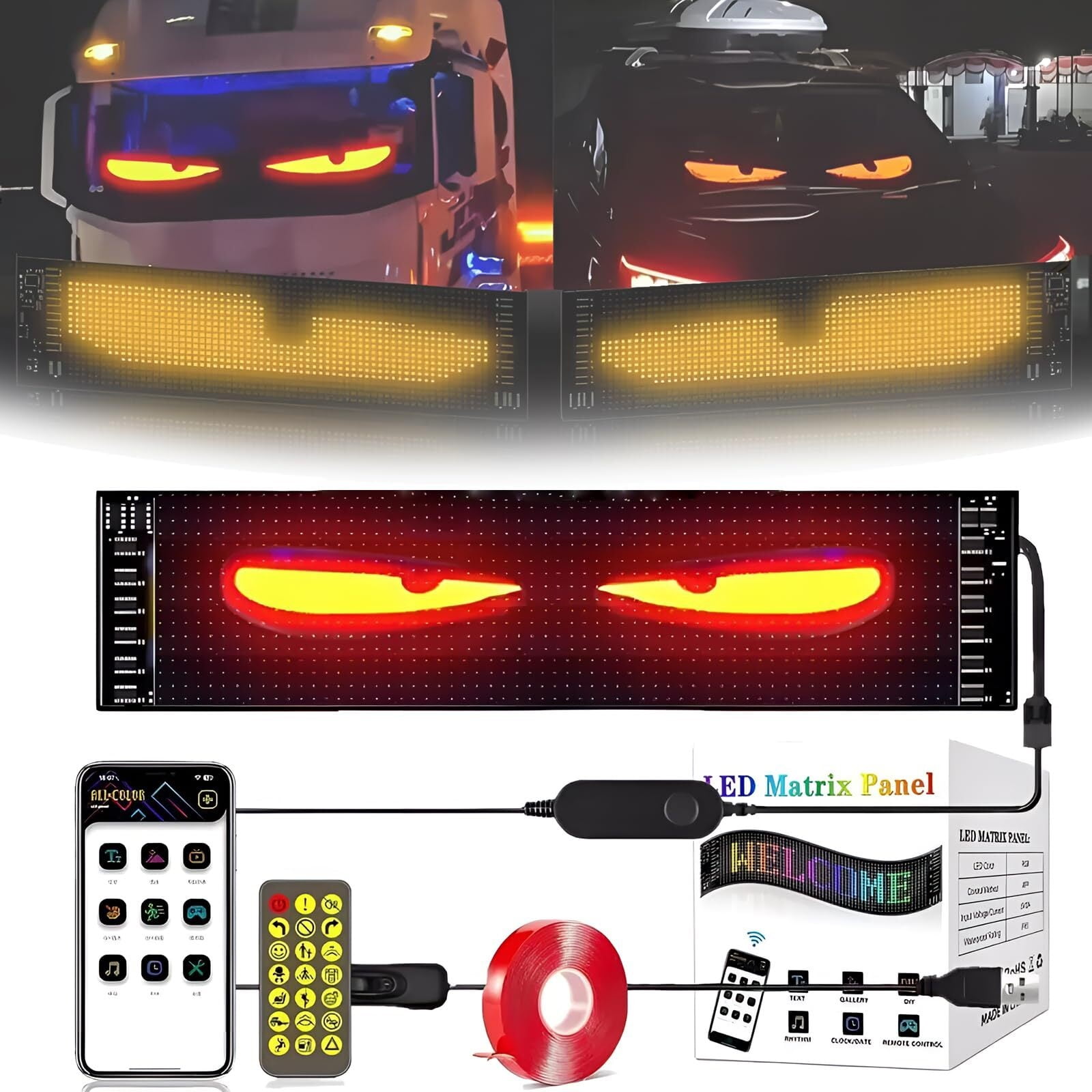 Colorful Eye Lamp Soft Screen for Car Windows, DIY Car Dynamic LED, Programmable Dynamic LED ...