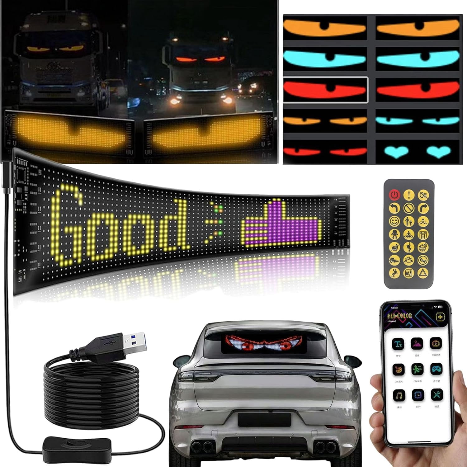 Colorful Eye Lamp Soft Screen for Car Windows, Programmable Ultra Thin ...