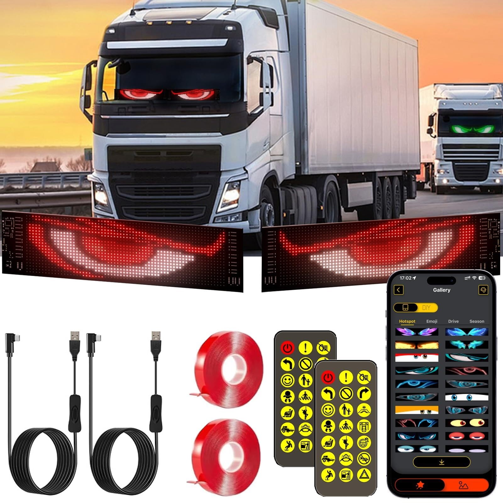 Colorful Eyes Car LED Display, Programmable Smart Digital Scrolling LED ...