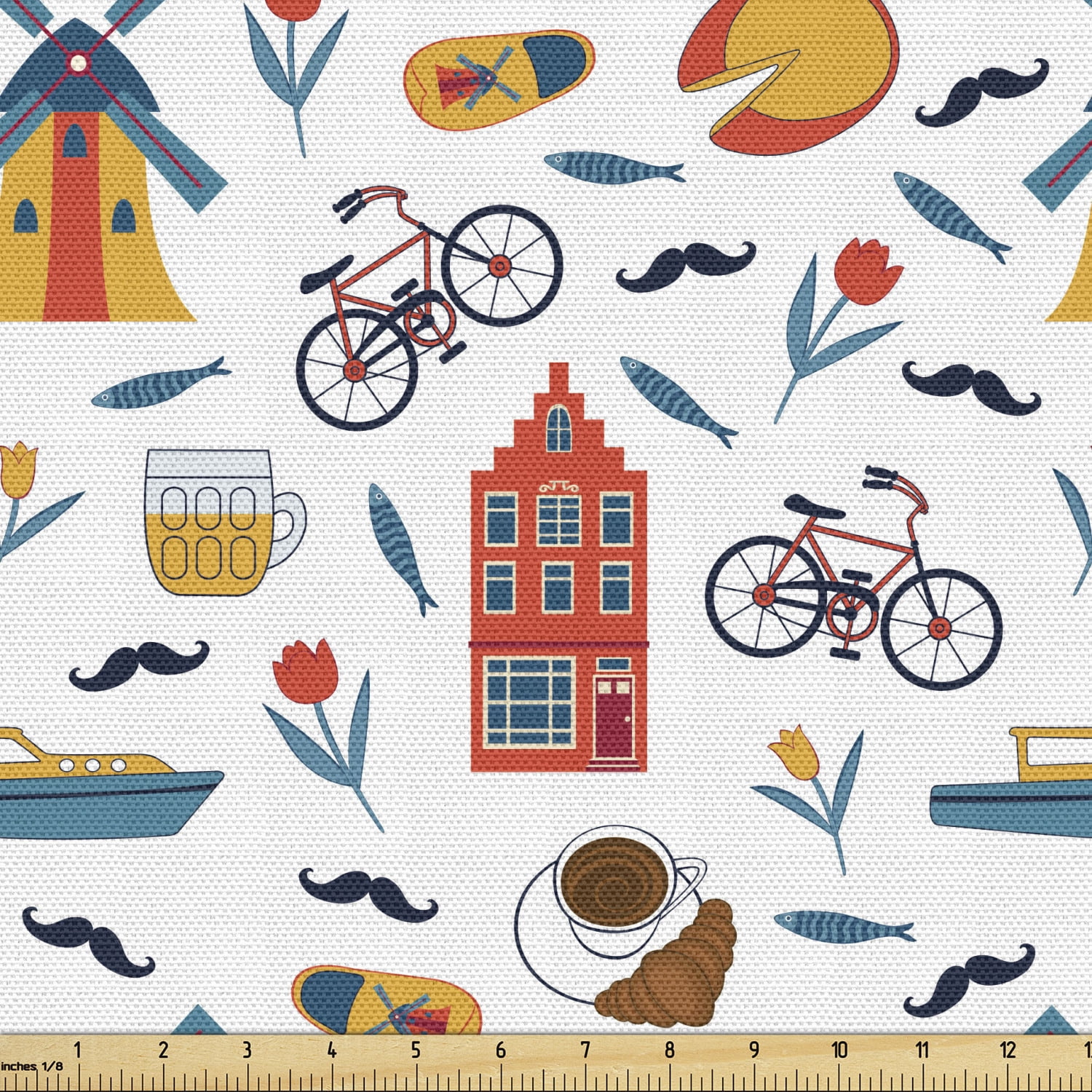 Ambesonne Colorful Fabric by the Yard Upholstery, Famous Dutch Motifs ...