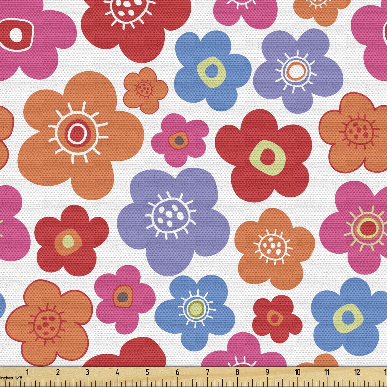 Ambesonne Colorful Fabric by the Yard Upholstery, Flowers in Doodle ...