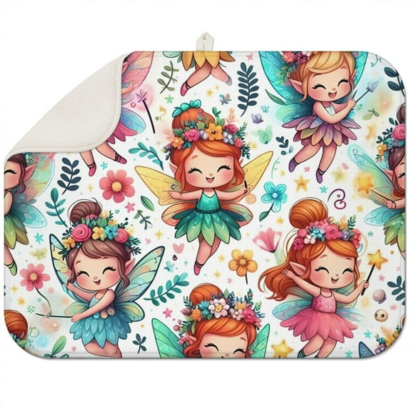 Colorful Fairy Princess Pattern Dish Drying Mat for Kitchen 1 Pack ...