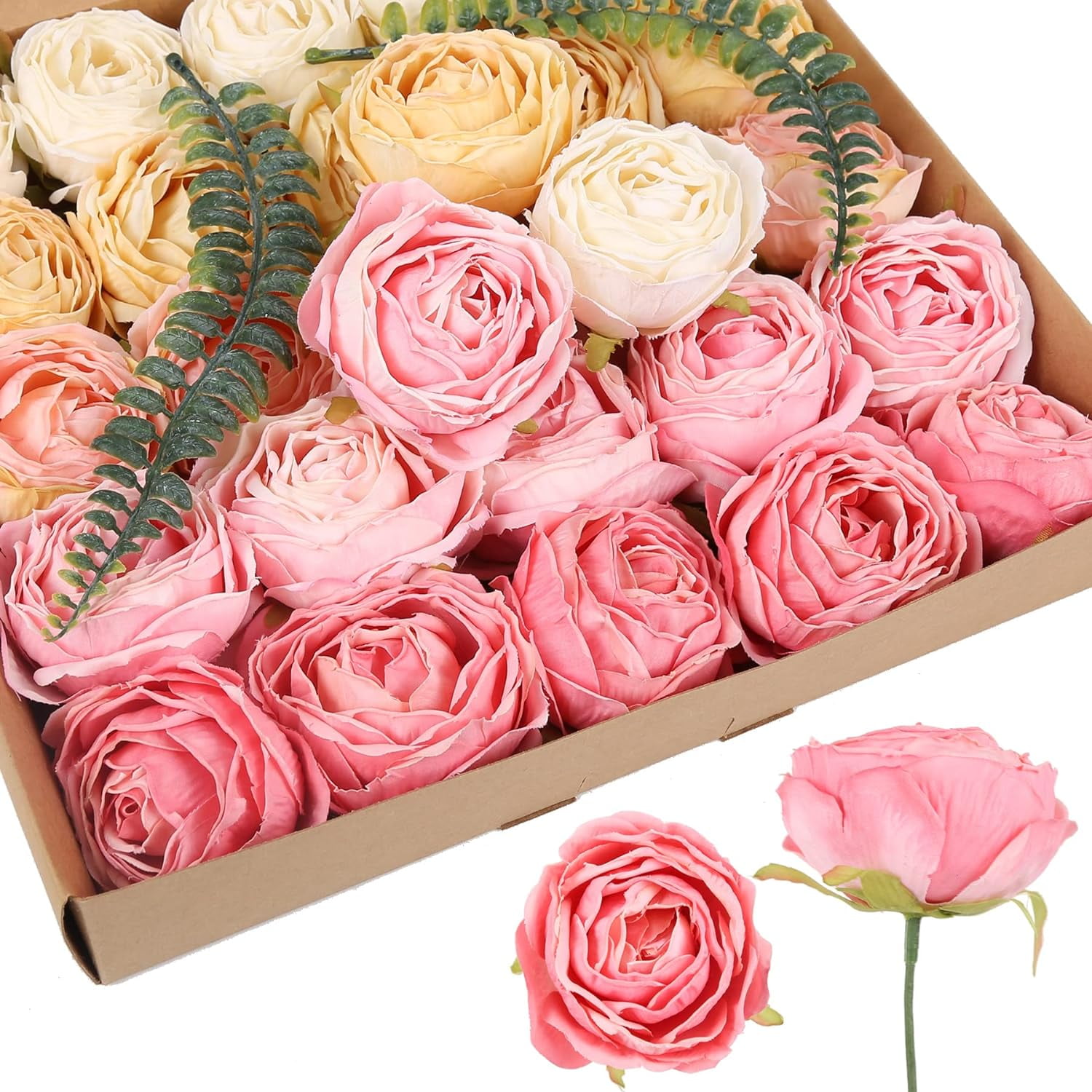 Colorful Fake Rose Heads Pink Silk Roses Artificial Flowers Combo White ...