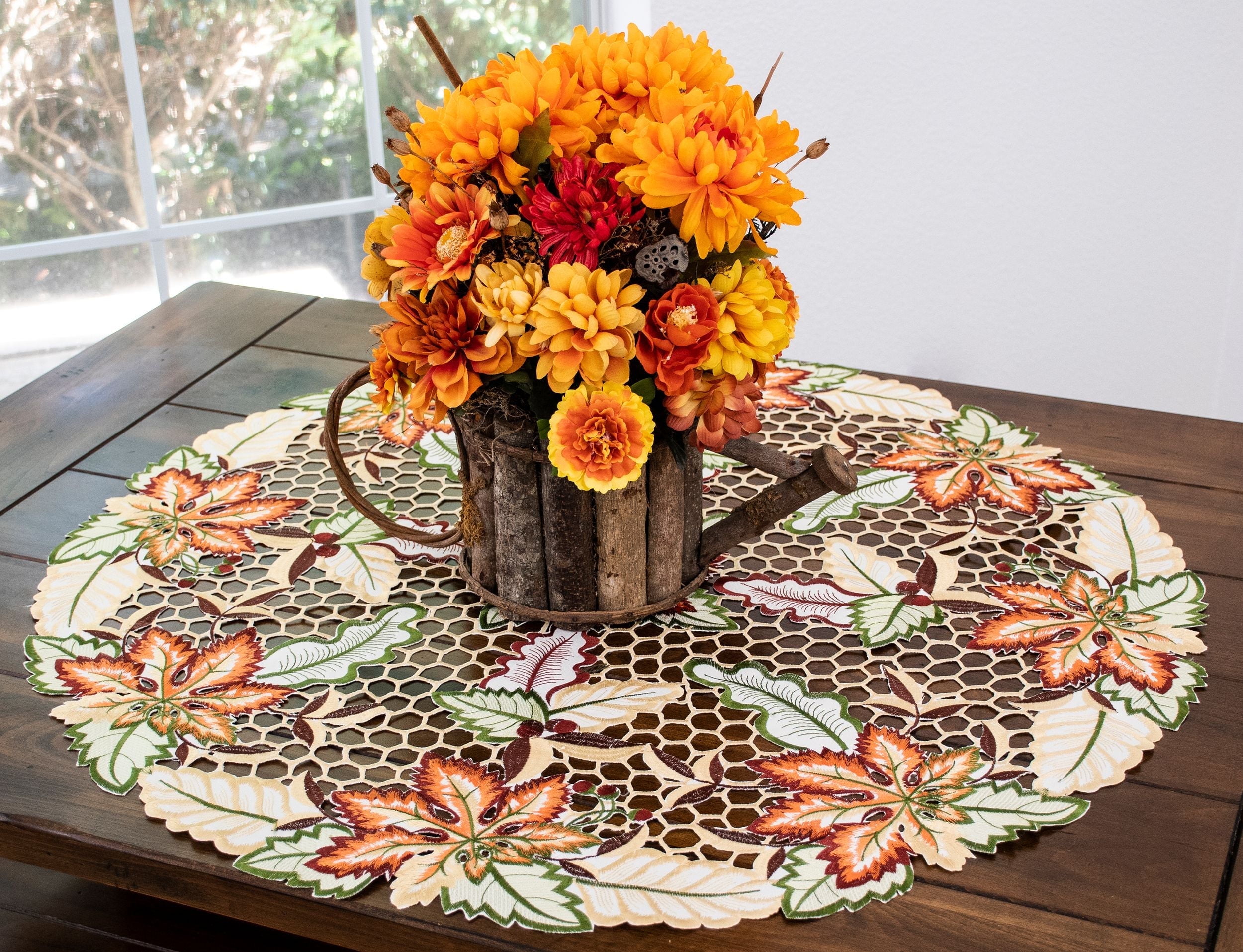 Fall and Autumn Cutwork Colorful Maple Leaf Large Doily, Small ...
