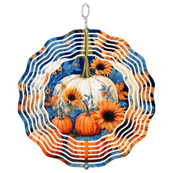 Colorful Fall Pumpkins 3D Wind Spinner Stainless Steel Hanging Outdoor ...