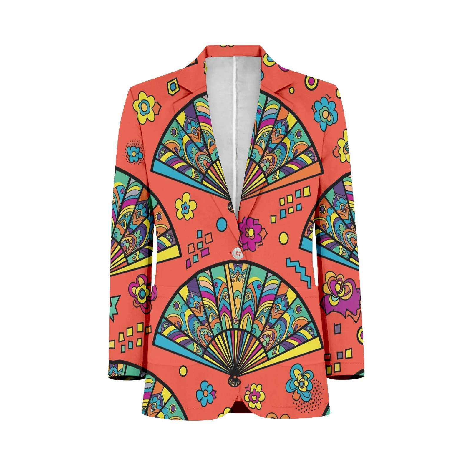 Colorful Fan Floral Pattern Men's Suit Blazer Casual Party Wear Slim ...