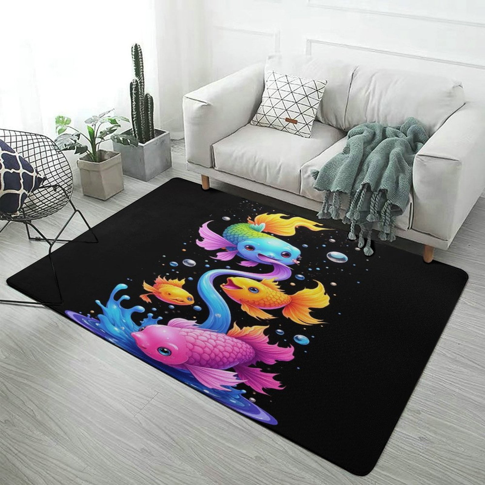 Colorful Fantasy Fish Splash Area Rugs Soft Carpet Suitable for Living ...