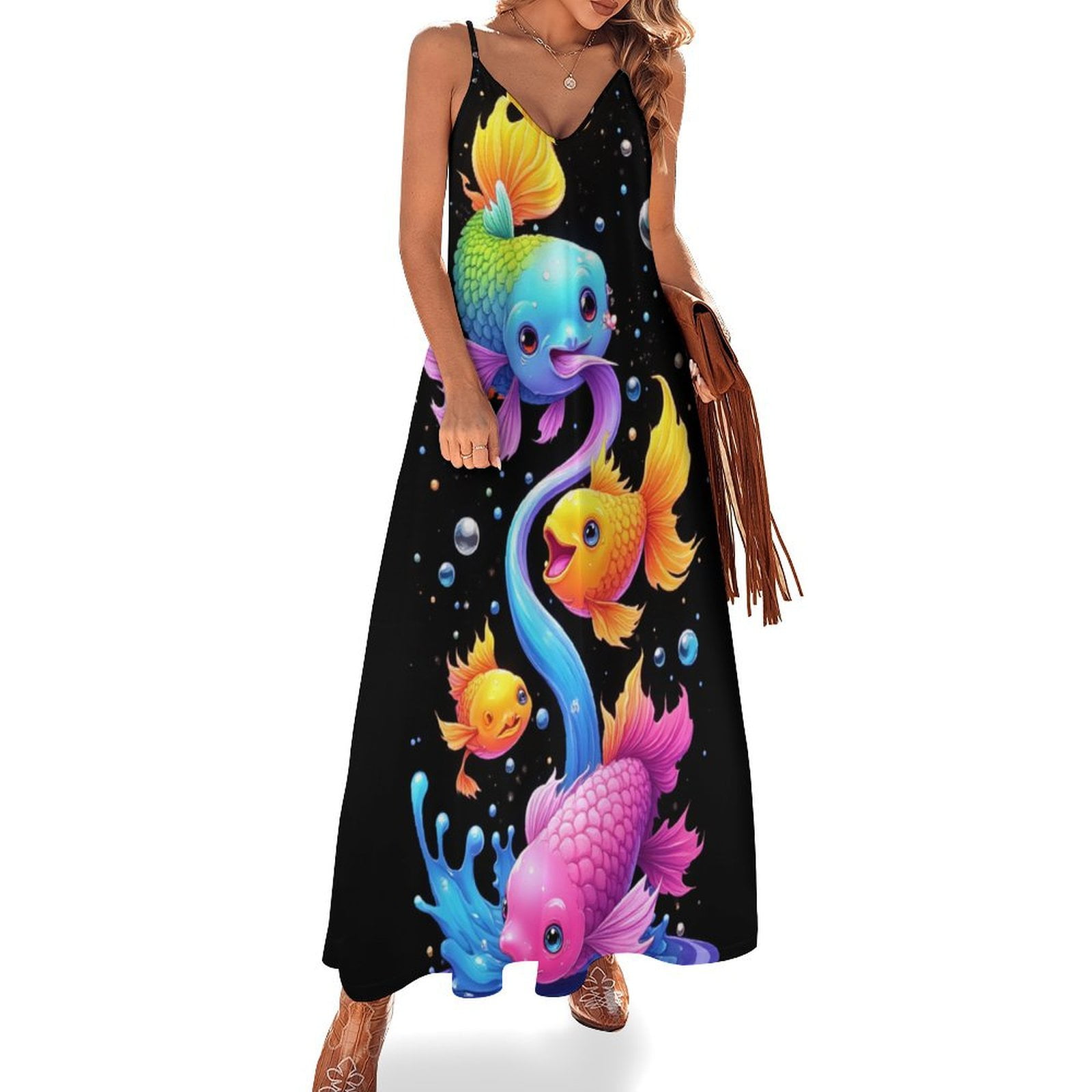 Colorful Fantasy Fish Splash Fine Art Sleeveless Dress Summer Dress ...