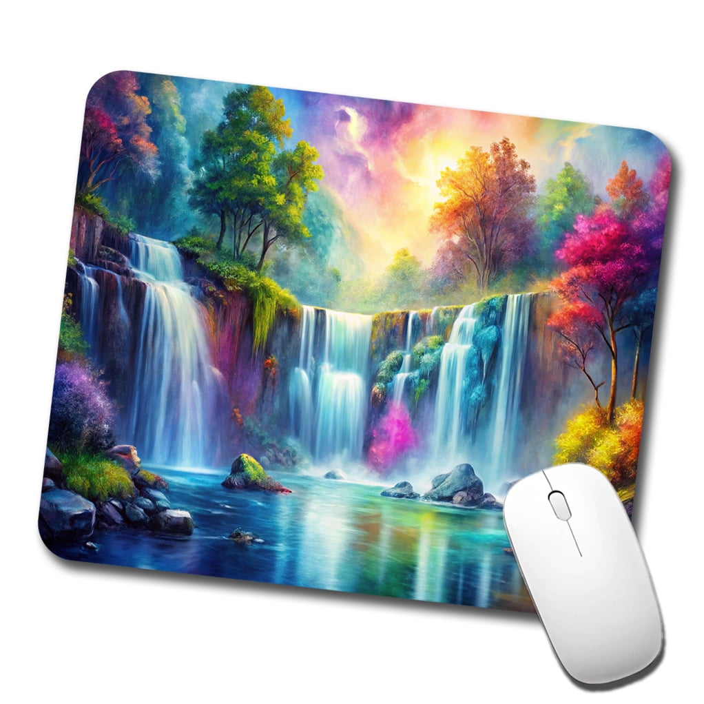 Colorful Fantasy Forest Waterfalls Mouse Pad Low Profile Gaming Mat ...
