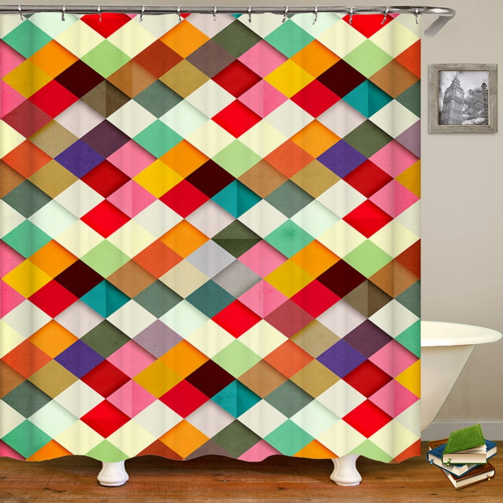 Colorful Fantasy Mosaic Print Shower Curtain With Hook Waterproof ...