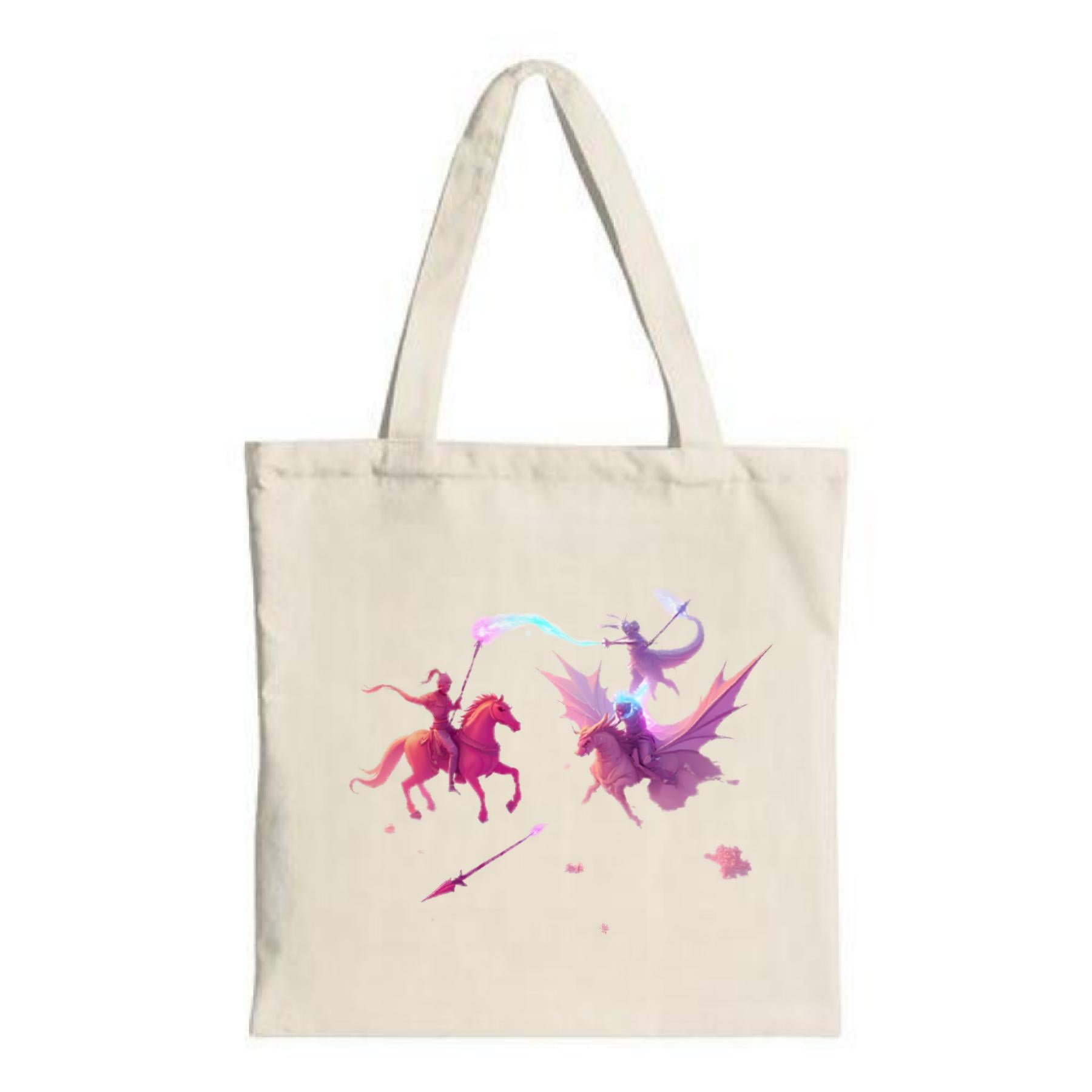 Colorful Fantasy Tote Bag - Magical Design with Characters on Pink ...
