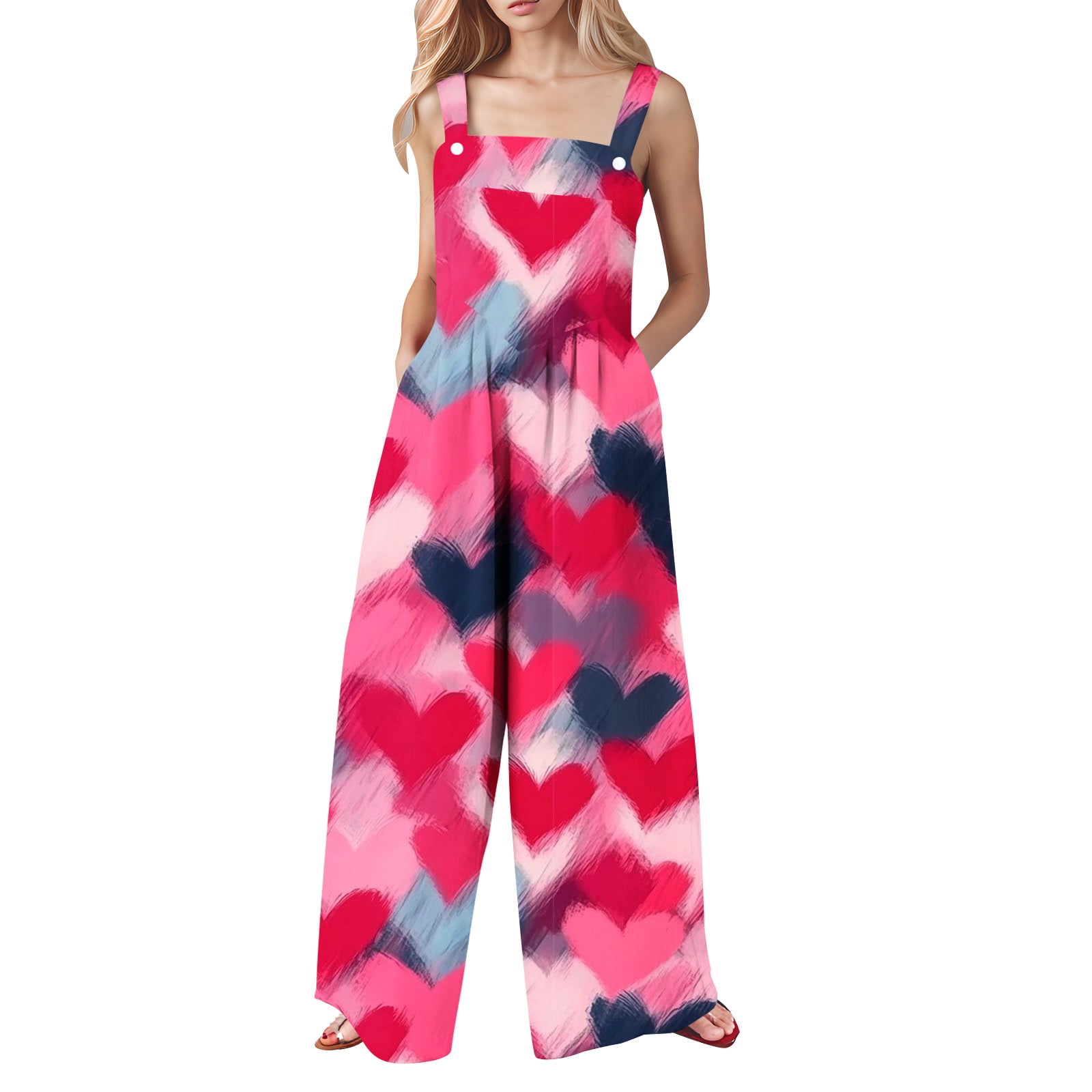 Colorful Faux Gauze Linen Overalls for Women Summer Fall Love Graphic ...