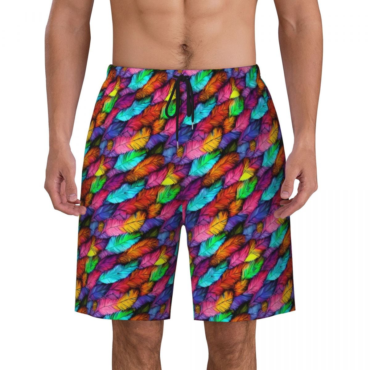 Colorful Feather Board Shorts Summer Purple Bule Running Beach Short ...