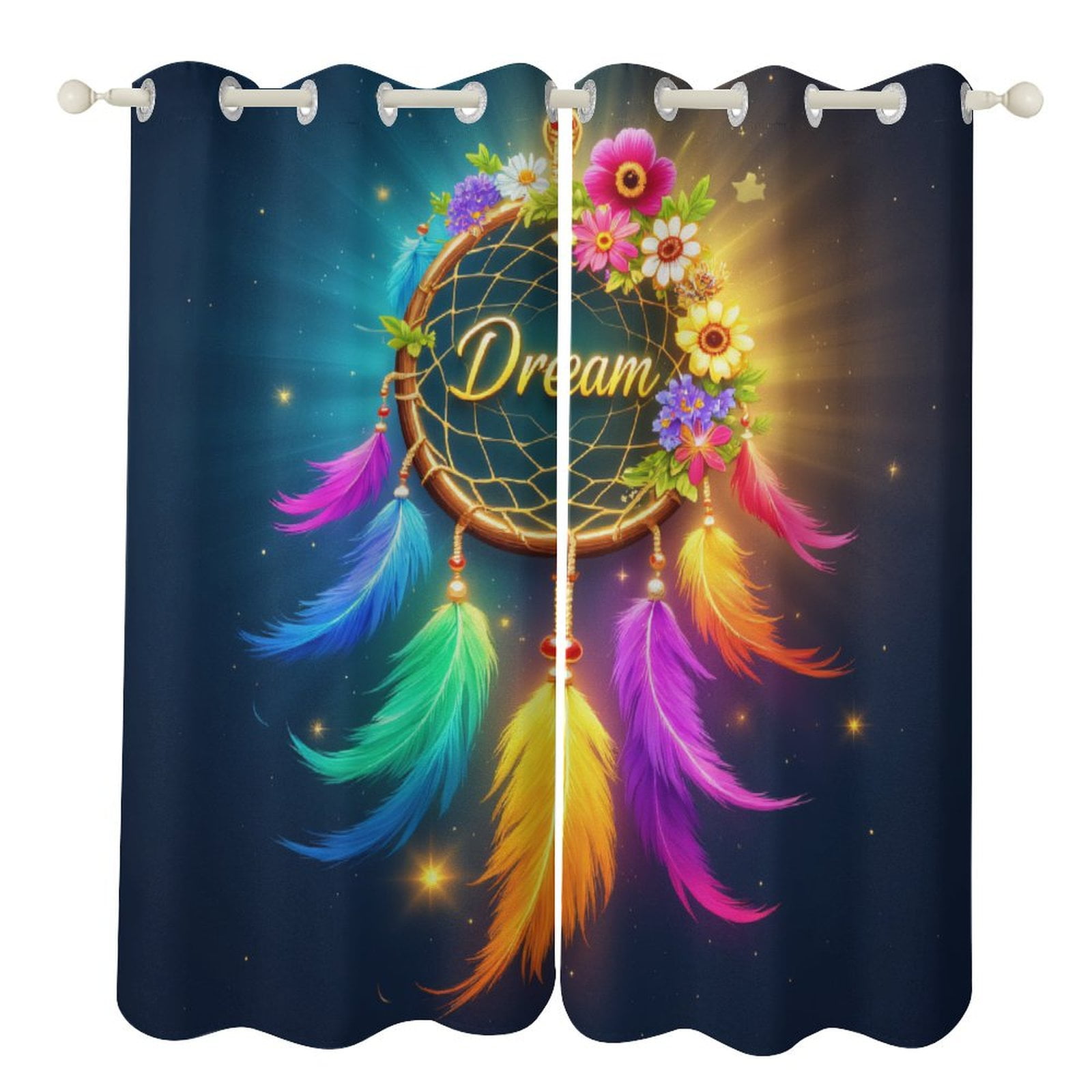 Colorful Feather Dreamcatcher Blackout Window Curtains for Bedroom ...