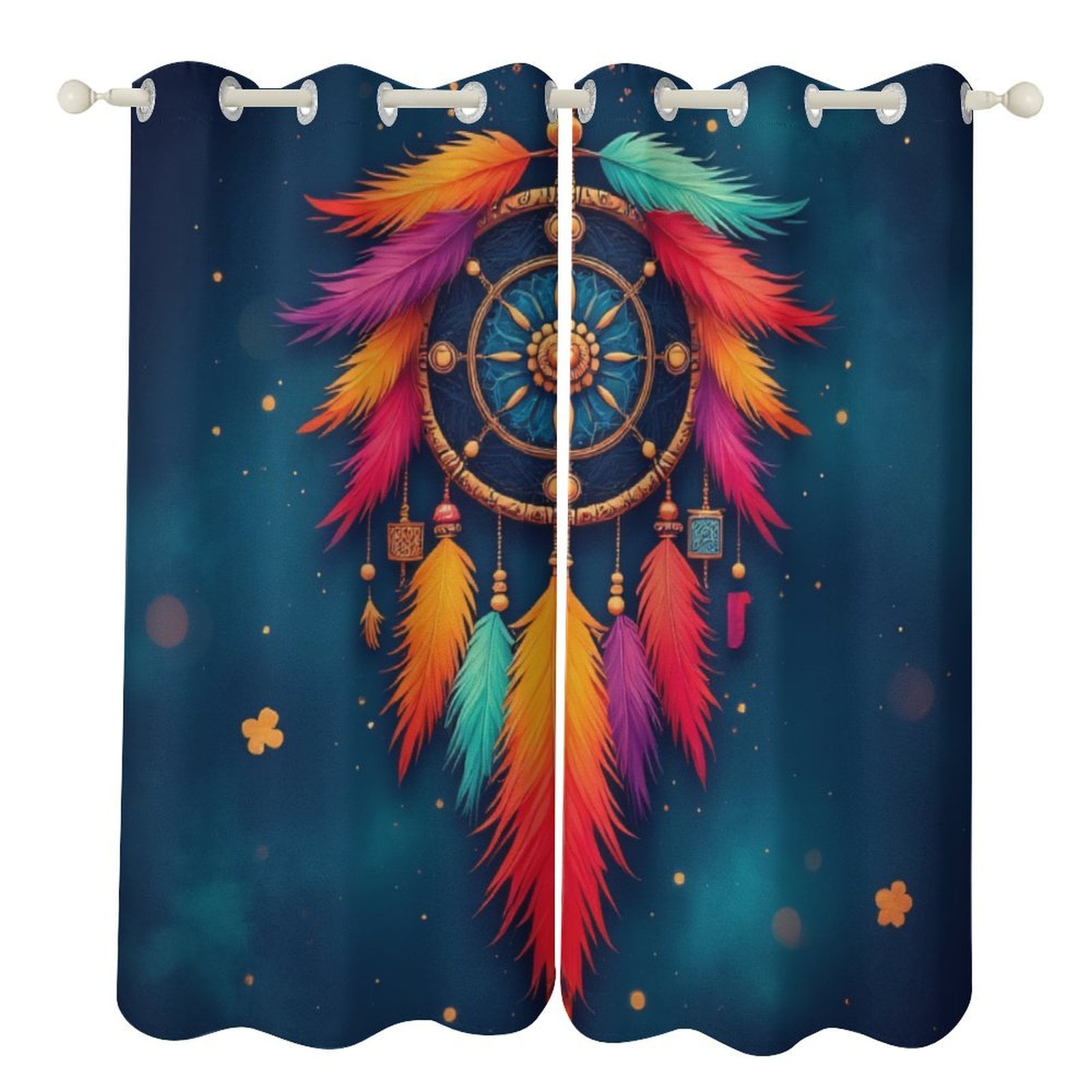 Colorful Feather Dreamcatcher Blackout Window Curtains for Bedroom ...