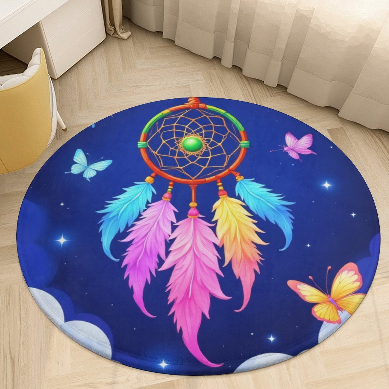 Colorful Feather Dreamcatcher Night Sky Round Area Rugs for Bedroom ...