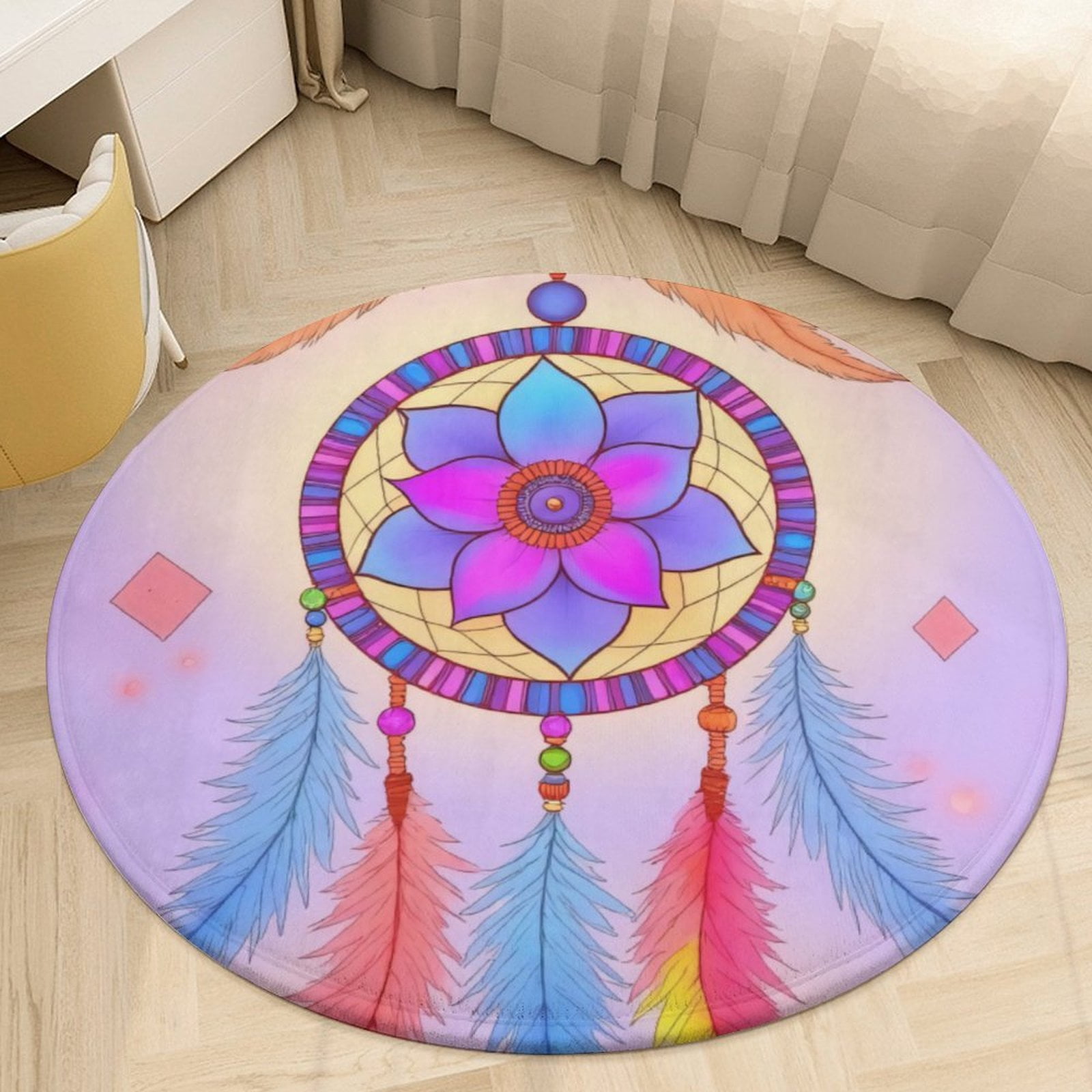 Colorful Feather Dreamcatcher Print(1) Round Area Rugs for Bedroom ...