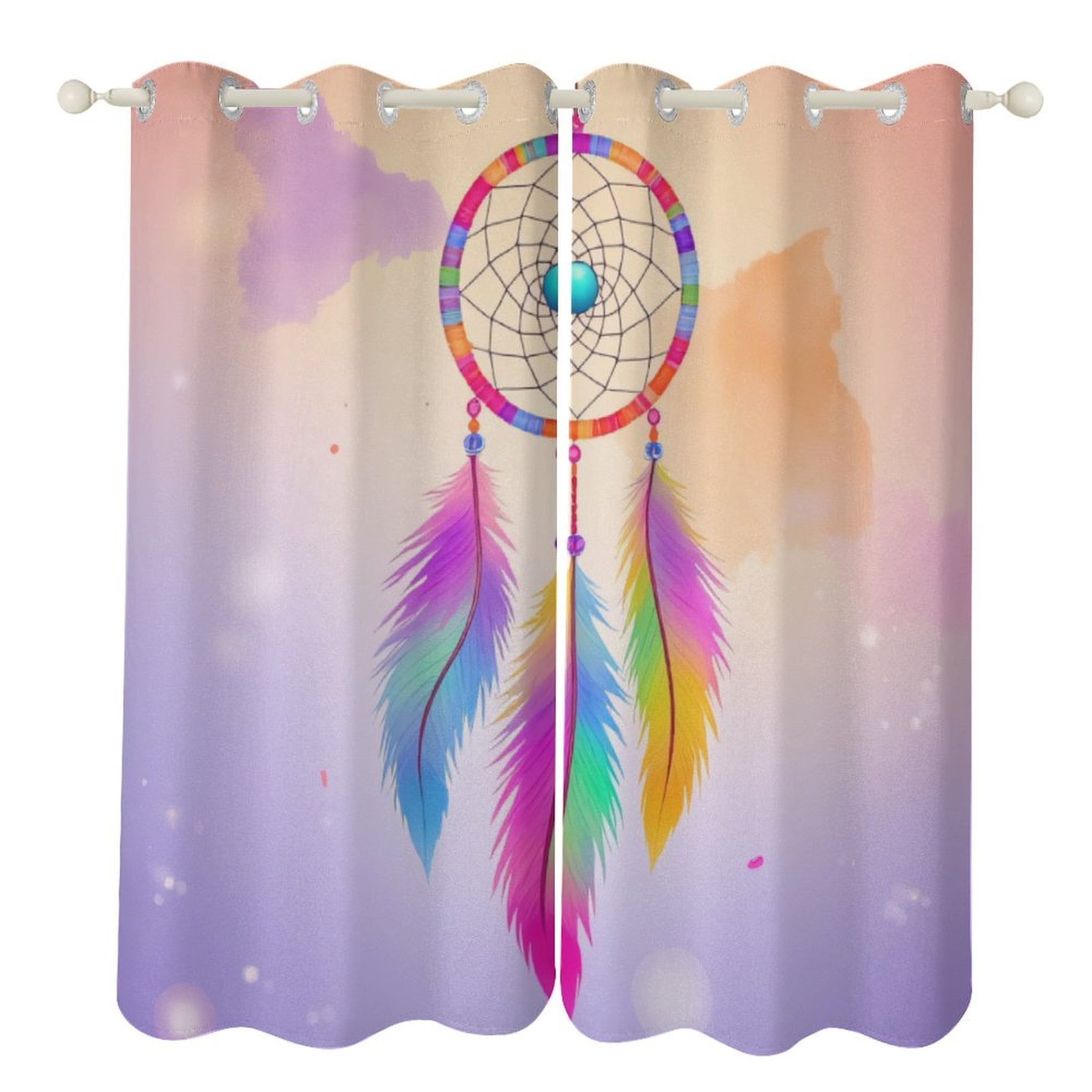 Colorful Feather Dreamcatcher Print 2 Panels Curtains for Bedroom ...