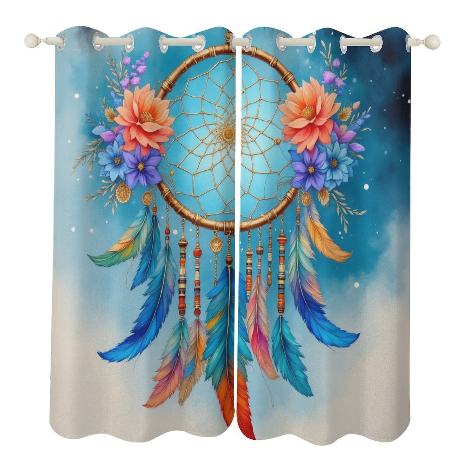 Colorful Feather Dreamcatcher Print Blackout Window Curtains for ...