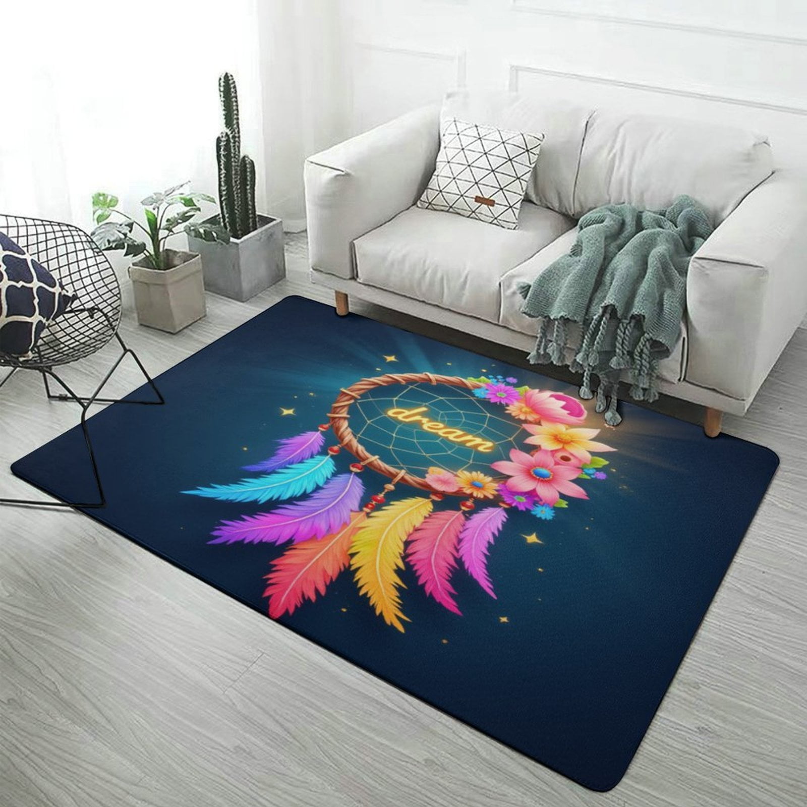 Colorful Feather Dreamcatcher Print Carpet Rug for Home Living Room ...