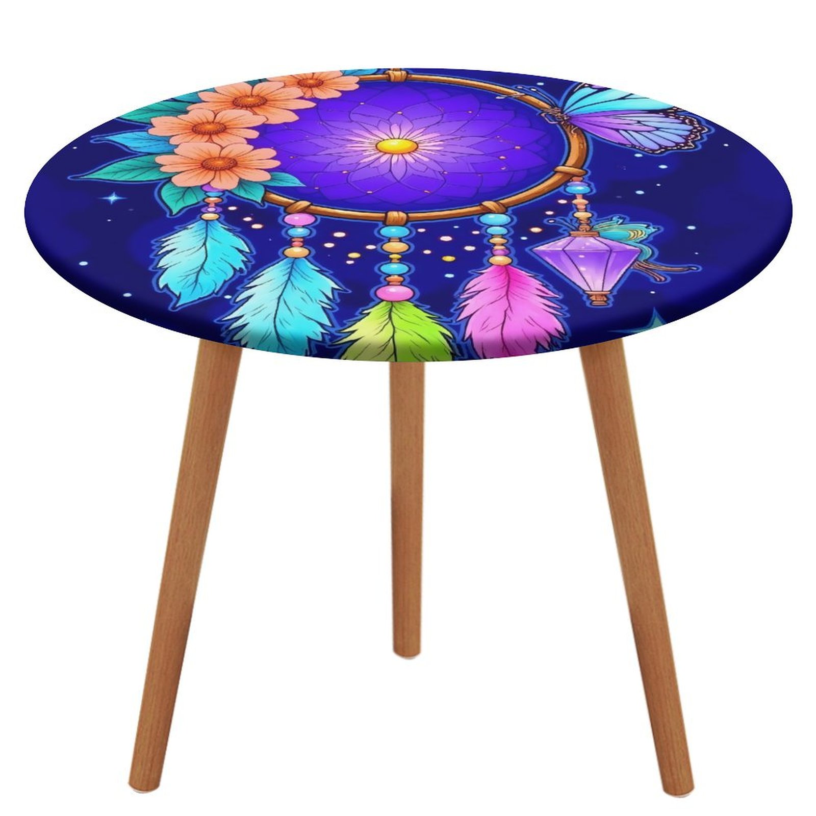 Colorful Feather Dreamcatcher Print Pattern Round Tablecloth Waterproof ...