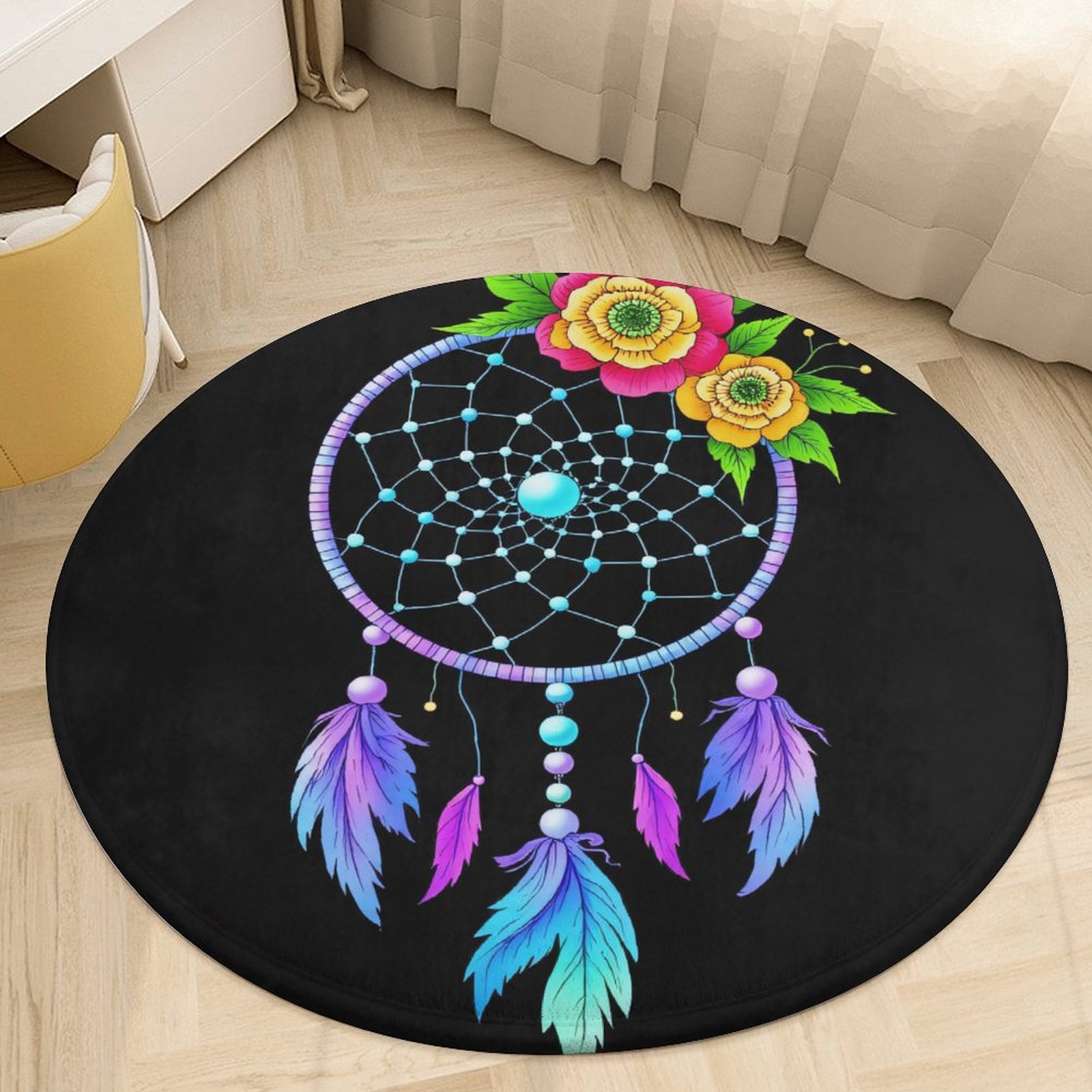 Colorful Feather Dreamcatcher Print Round Area Rugs for Bedroom Living ...