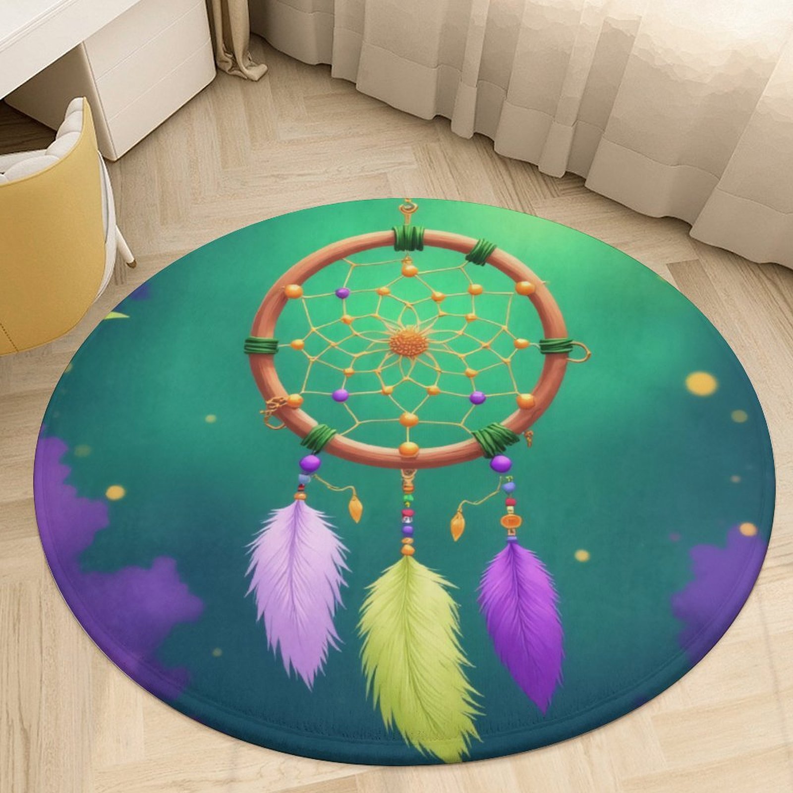 Colorful Feather Dreamcatcher Round Area Rugs for Bedroom Living Room ...