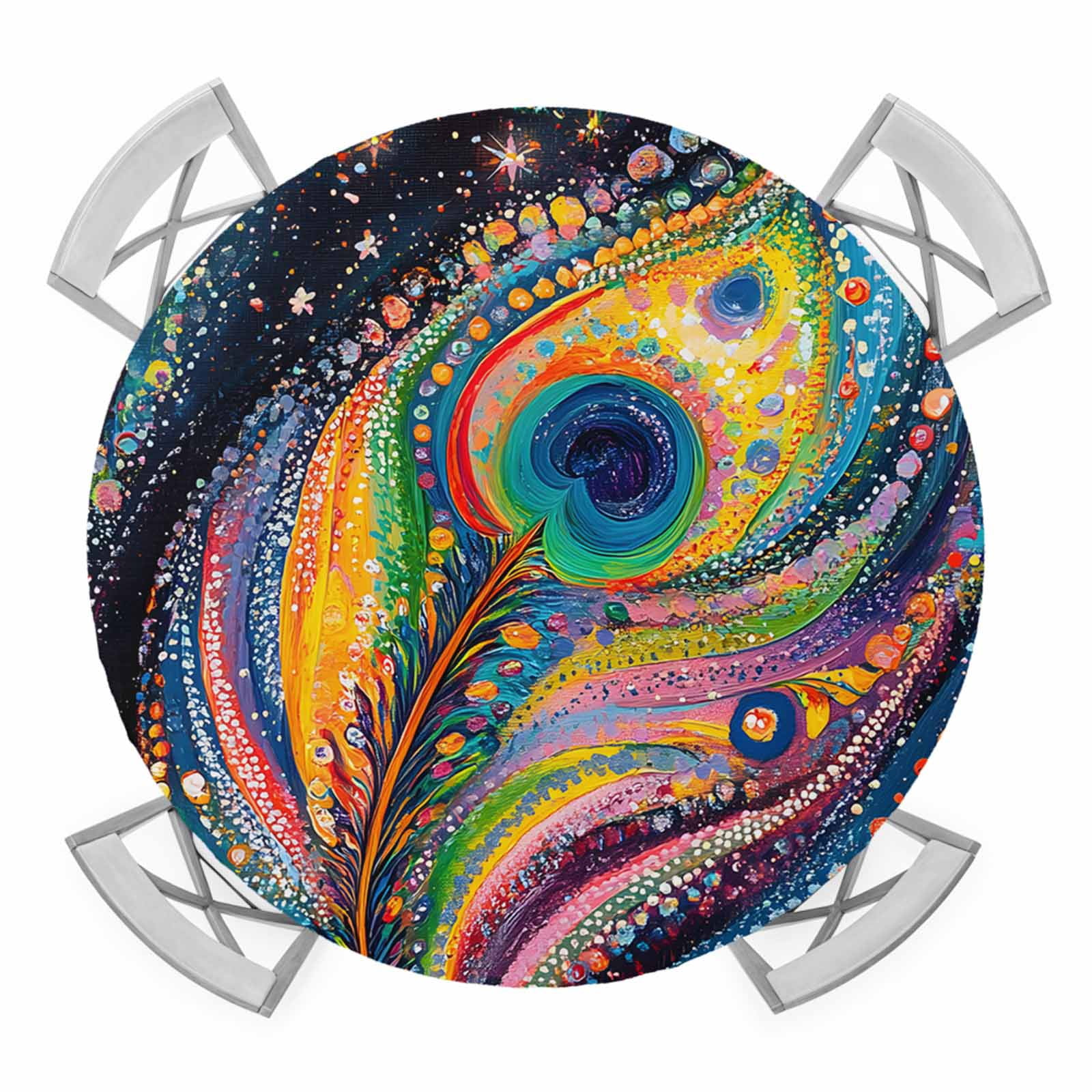 Colorful Feather Elastic Fitted Round Table Cover Abstract Art ...