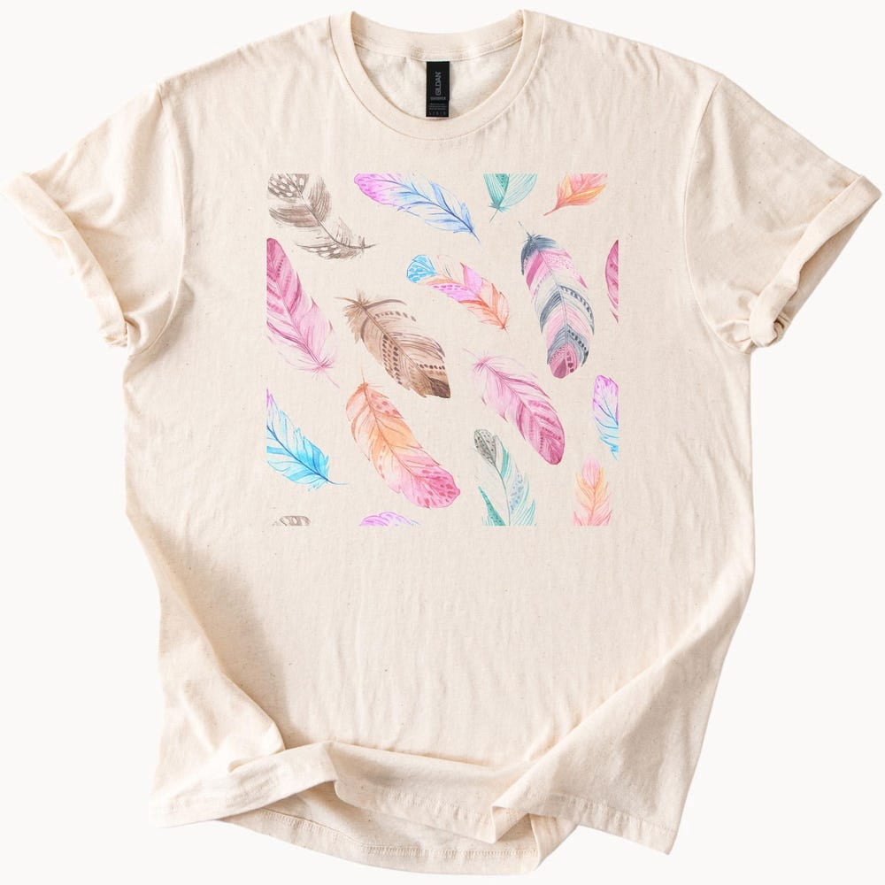 Colorful Feather Graphic T Shirt Watercolor Boho Feather Tee Artistic ...
