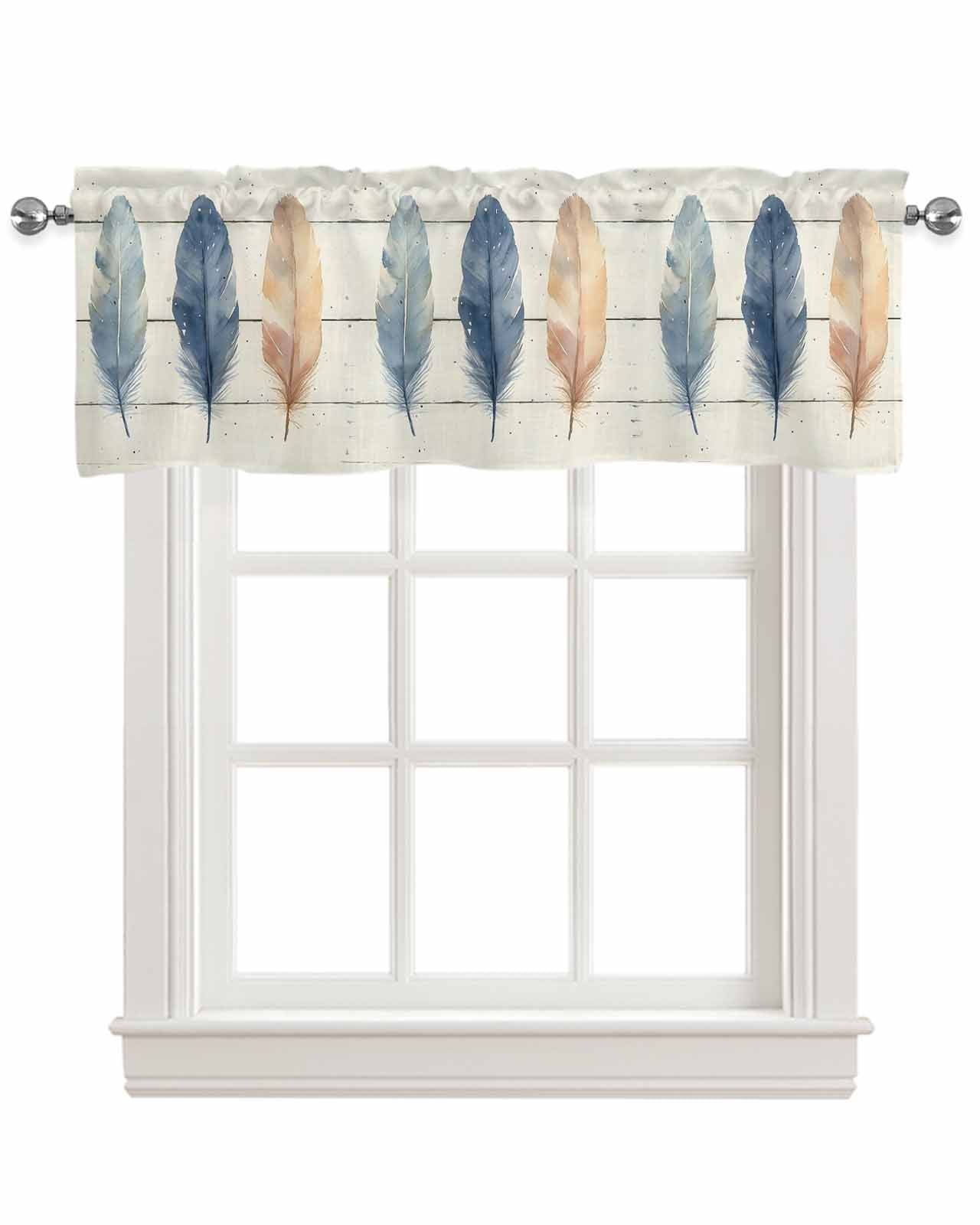 Colorful Feather Kitchen Valances for Windows Farmhouse Linen Window ...