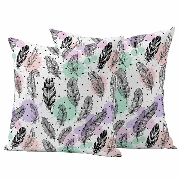 Colorful Feather Outdoor Waterproof Pillow Covers, Modern Purple Teal ...