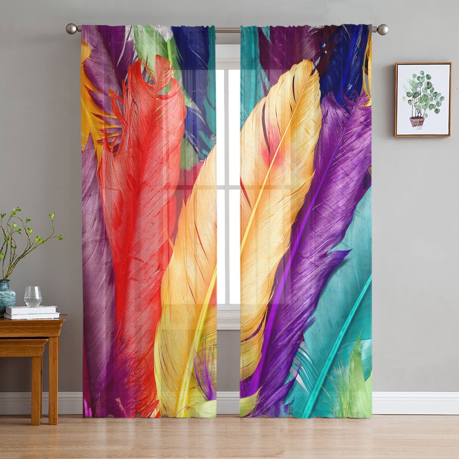 Colorful Feather Texture Tulle Curtains for Living Room Bedroom Decor ...