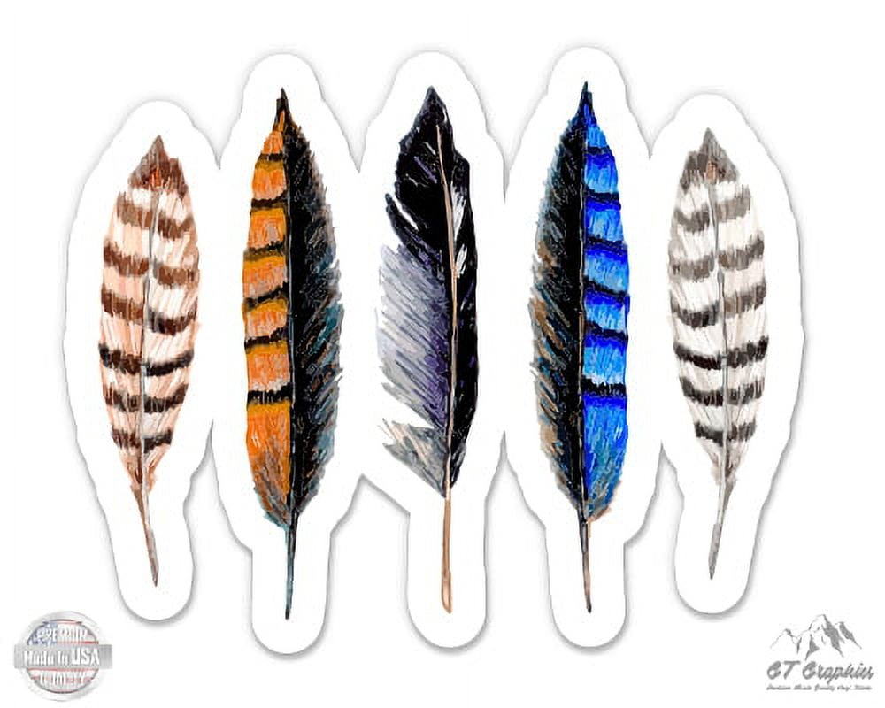 Colorful Feathers - 8" Vinyl Sticker - For Car Laptop I-Pad ...